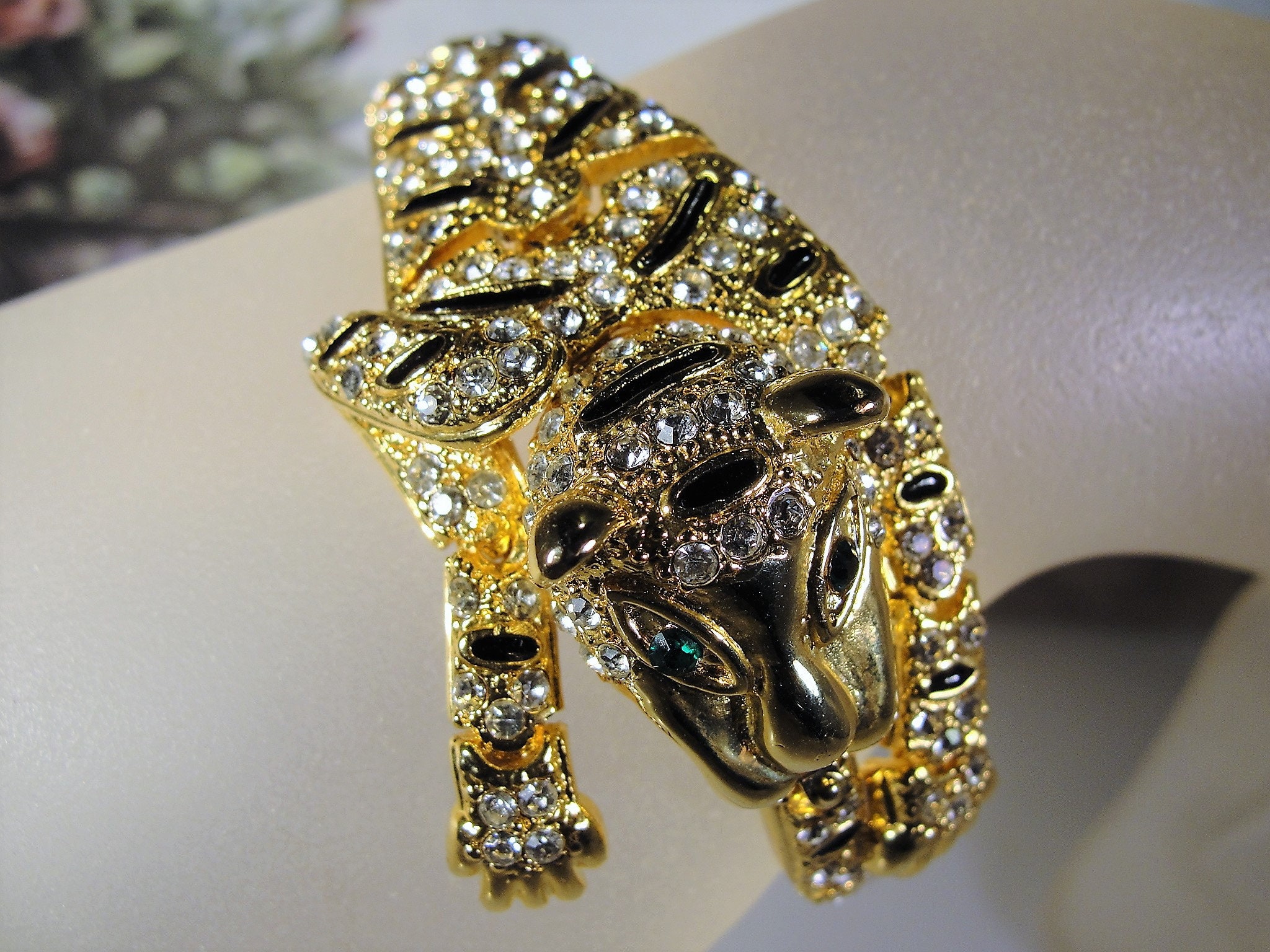 Big Cat Jewelry Set Tiger Shoulder Brooch Tiger Bracelet Rhinestone