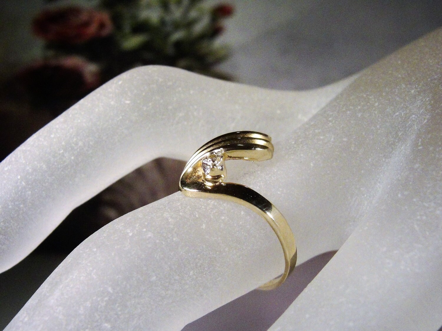 Diamond Ring, Modernist Ring, 10K Gold Ring, Diamond Solitaire Ring ...