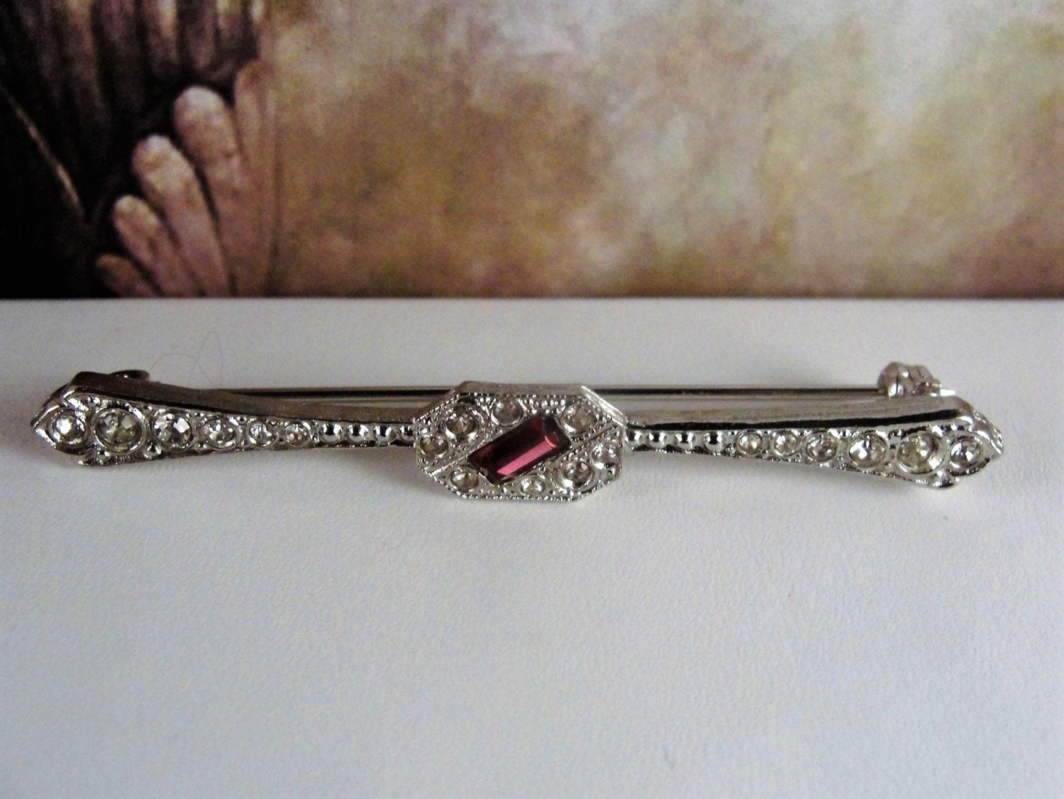 Reserved for Deb: Art Deco Amethyst and Rhinestone Silver Plated Bar ...
