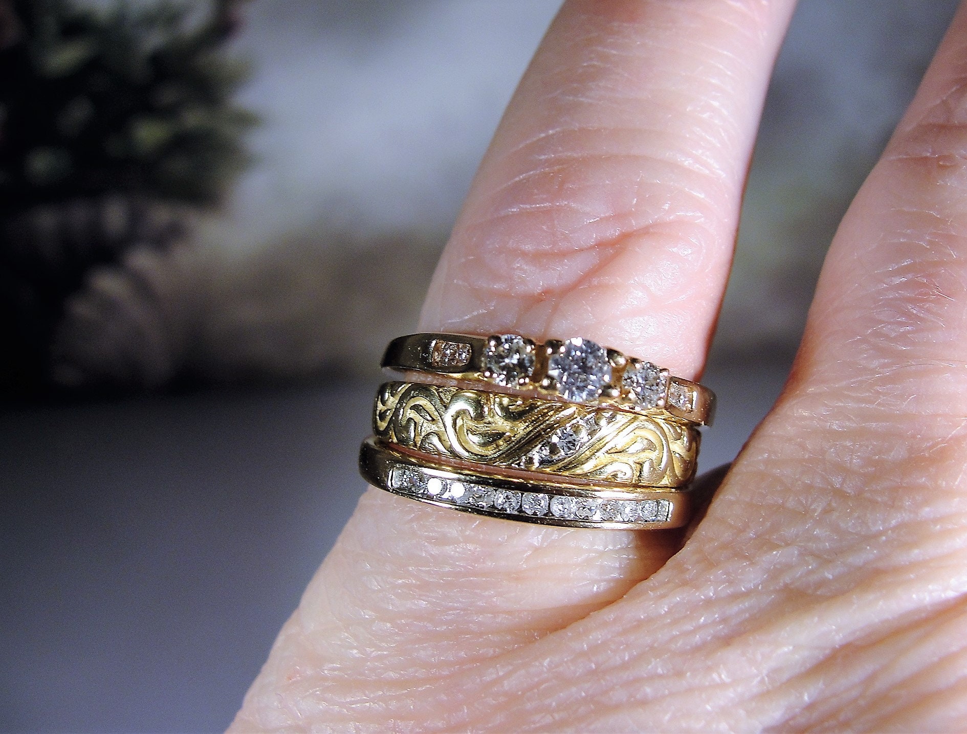 Bridal Ring Set, Vintage 14K Stacking Rings, Trilogy Engagement Ring ...