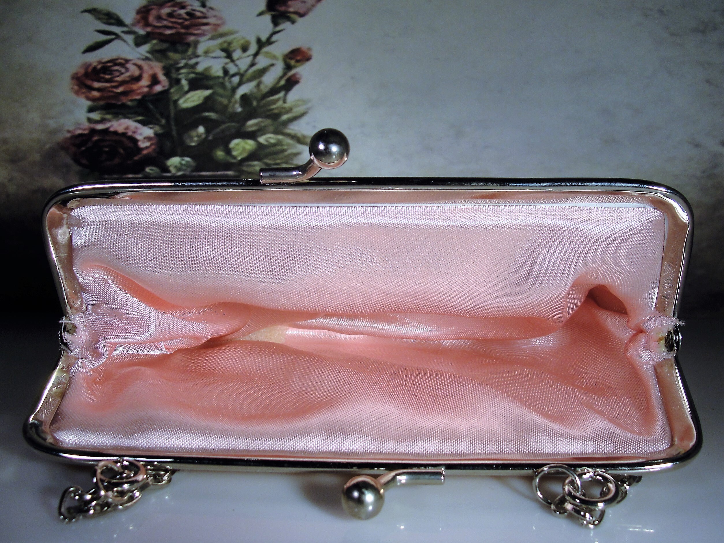 Purse Set, Vintage Gold Satin Purse with Matching Sash Scarf and Brooch Set