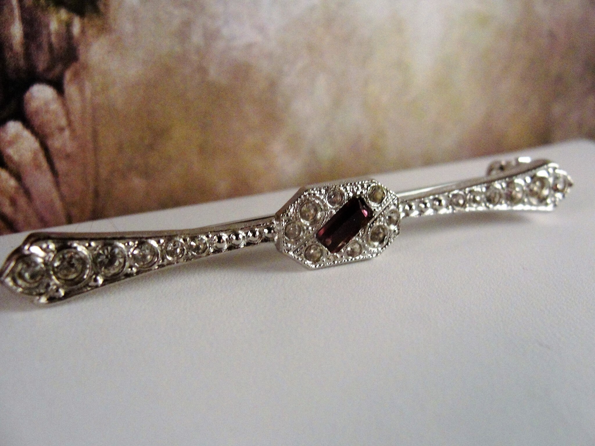 Reserved for Deb: Art Deco Amethyst and Rhinestone Silver Plated Bar ...