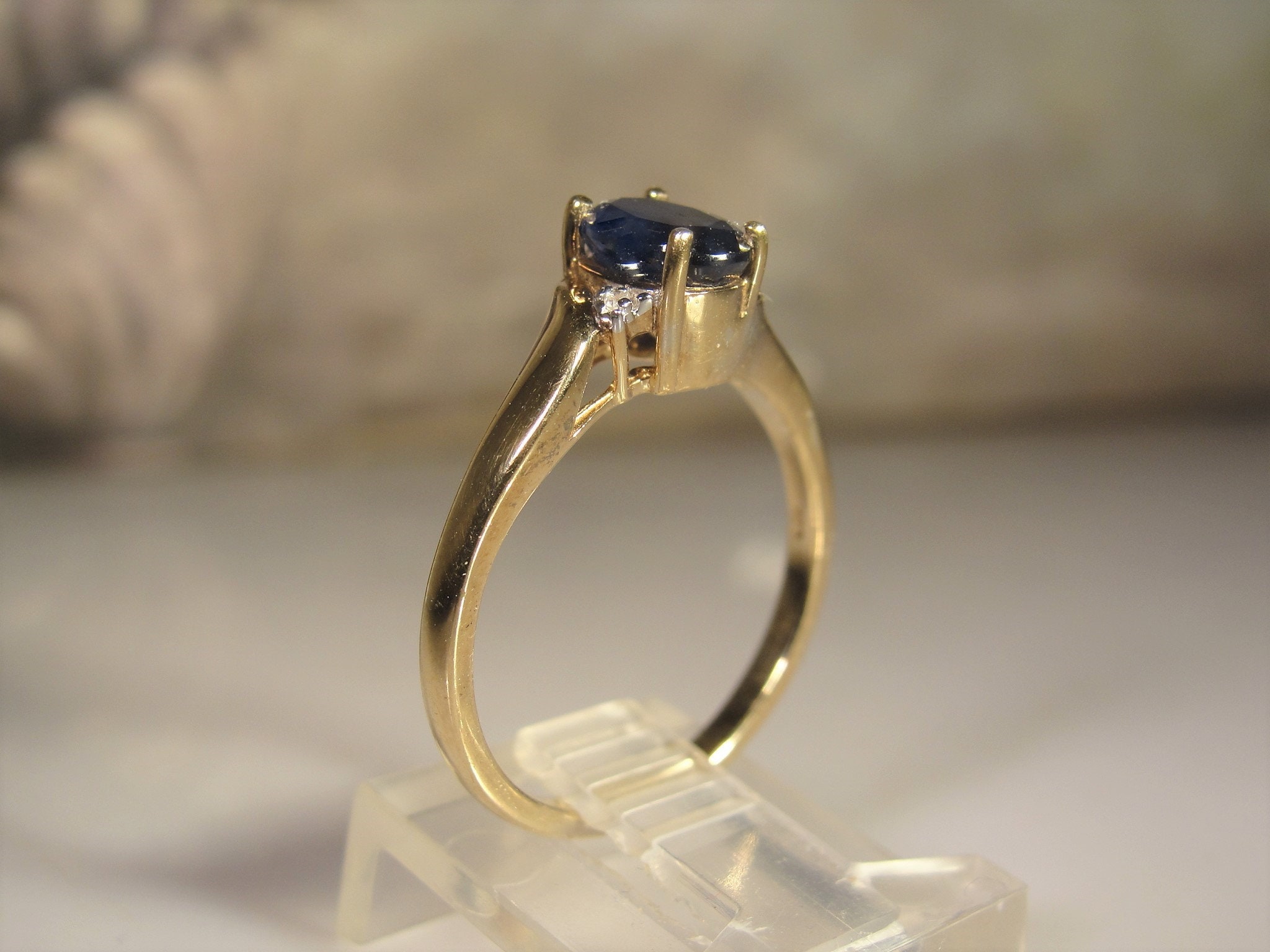 Genuine Midnight Blue Sapphire and Diamond Gold Vermeil Ring, Oval Cut ...