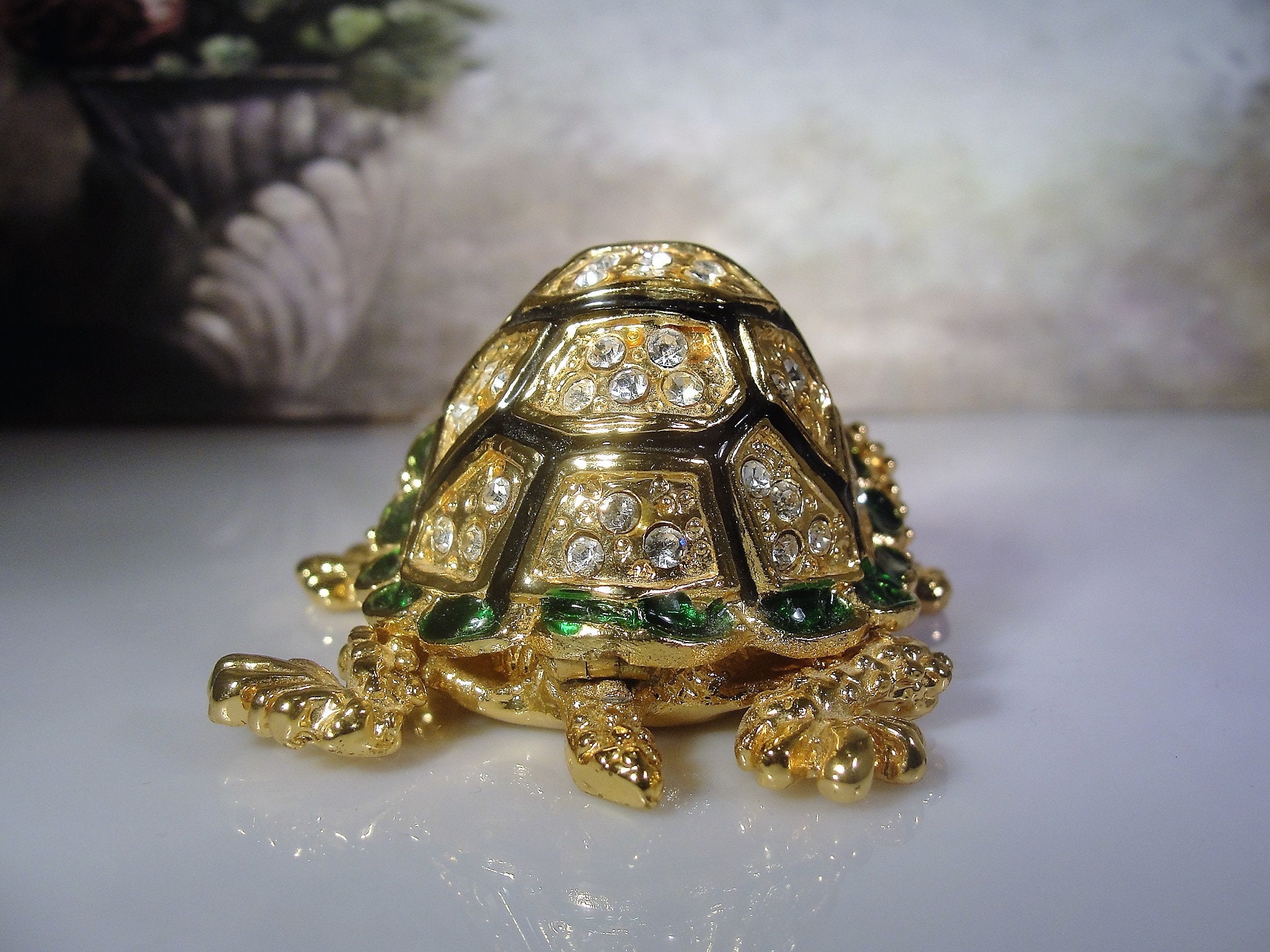 Turtle Trinket Box, Rhinestone Turtle Trinket Box, Enamel Turtle ...