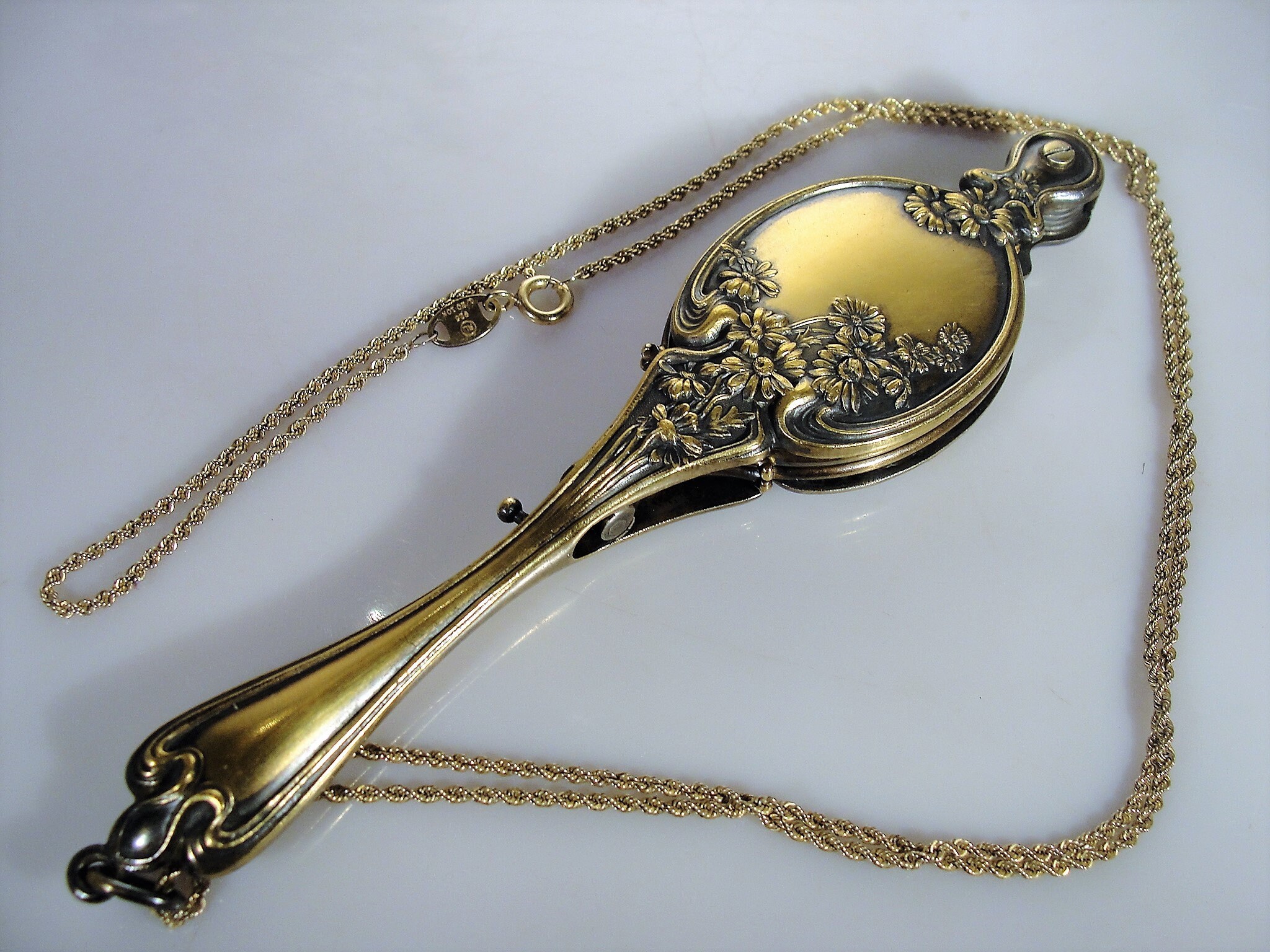 KREMENTZ Art Nouveau Gold Gilt Sterling Silver Lorgnette Pendant ...