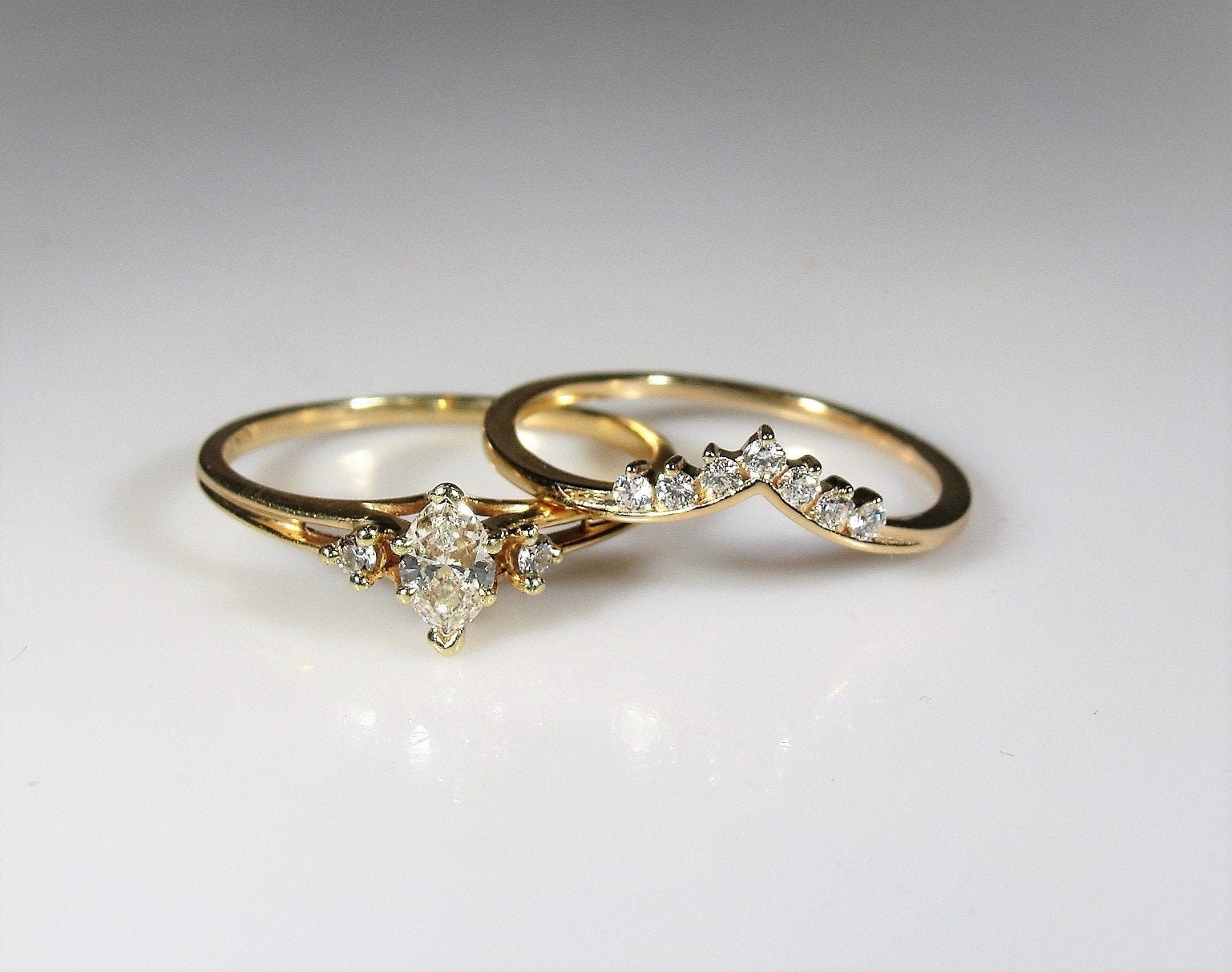 Bridal Ring Set, 14K Diamond Marquise Wedding Set, Diamond Marquise .35 ...