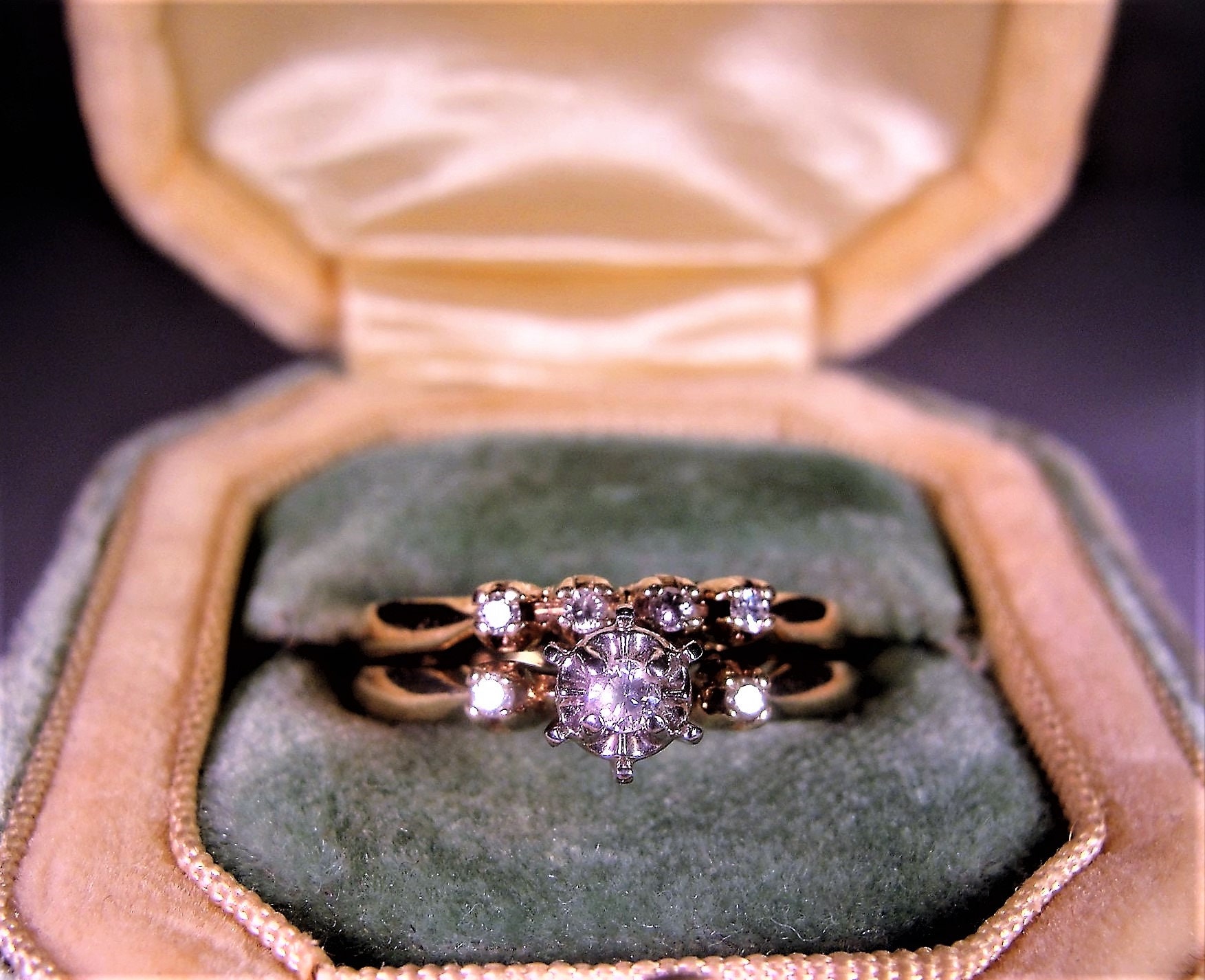 Bridal Ring Set, 10K Yellow Gold Rings, Diamond Engagement Ring ...