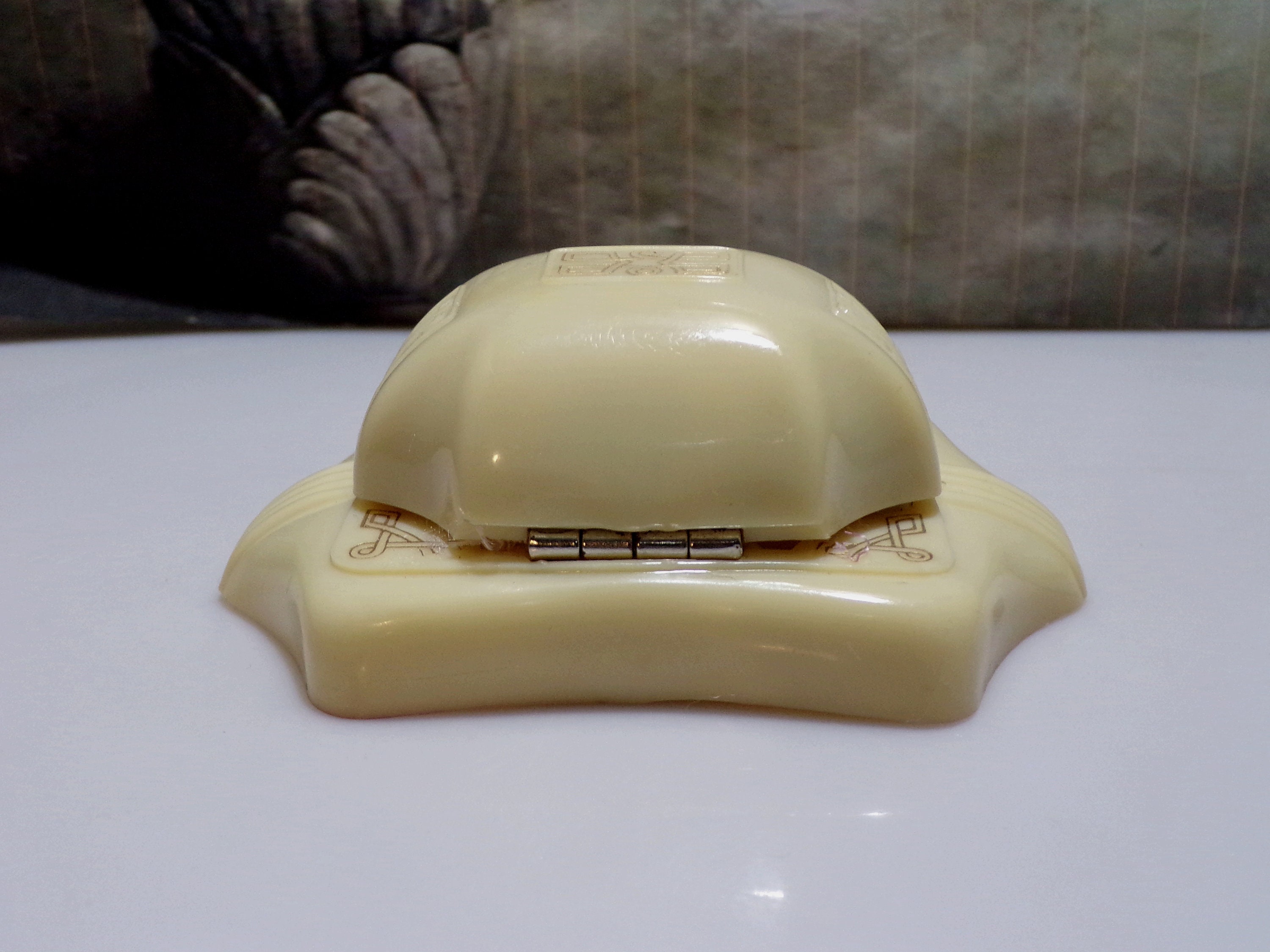 Celluloid Ring Box, 1930's Cream Color Dual Ring Box w/ Gold Gilt ...