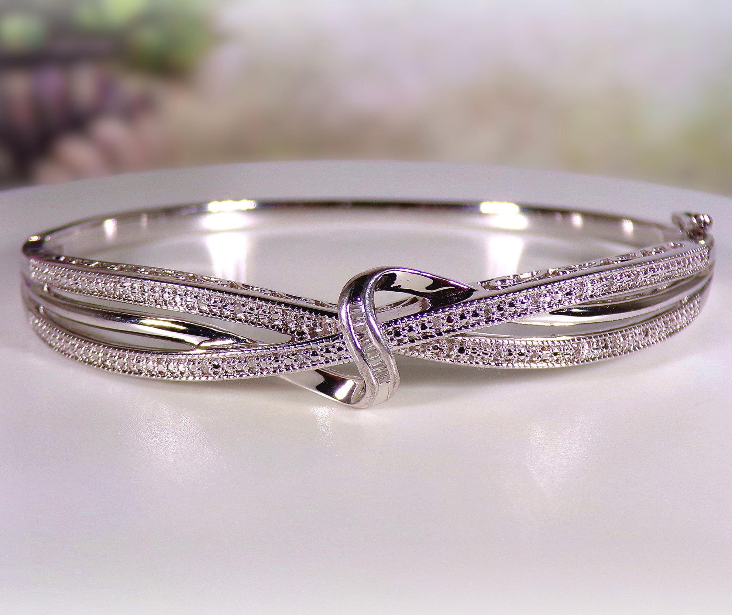 Sterling Silver Bangle – Sterling Silver Infinity Knot Genuine Diamond ...