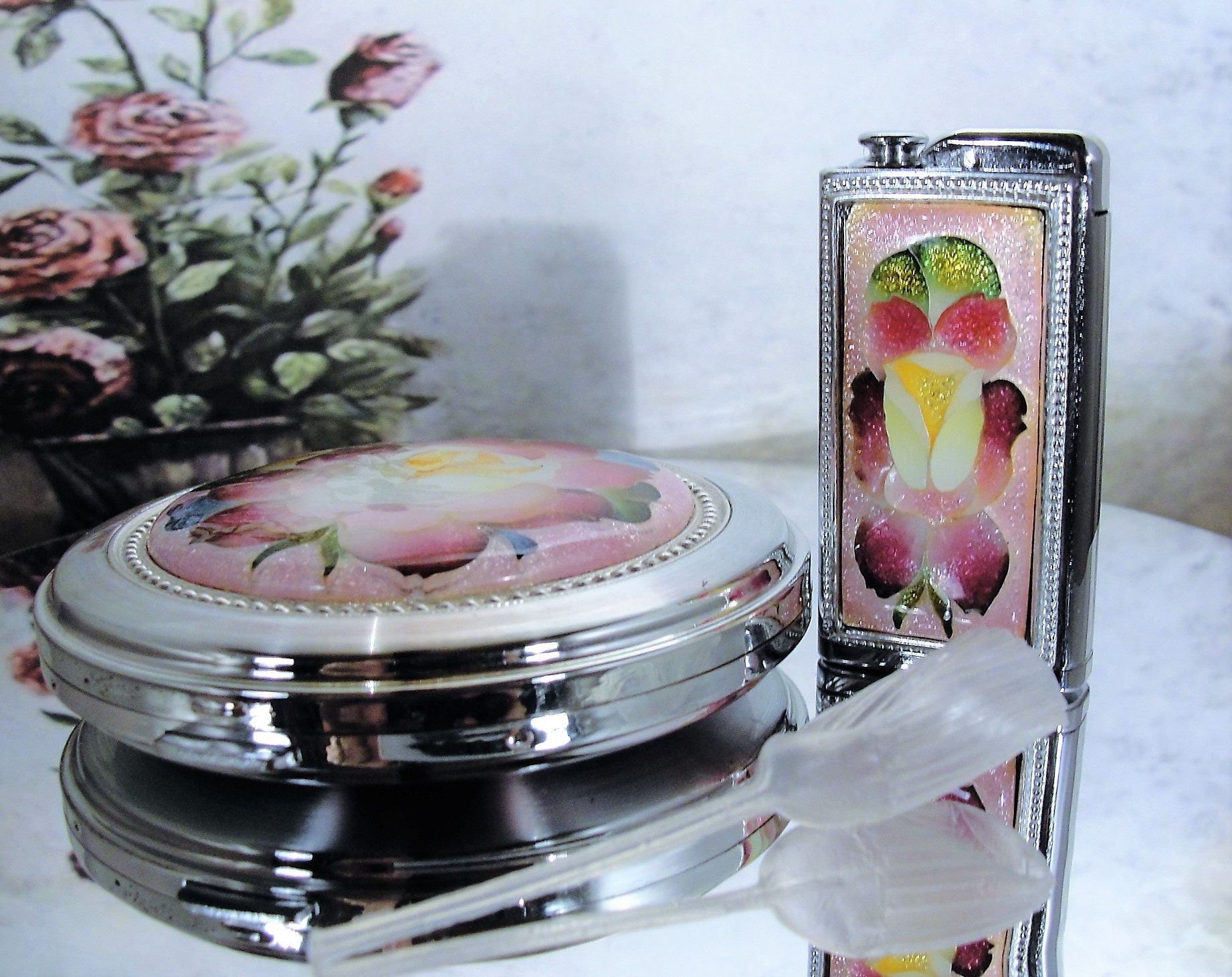 NACON Powder Compact and Perfume Atomizer Set, Vanity Compact Purse Set ...
