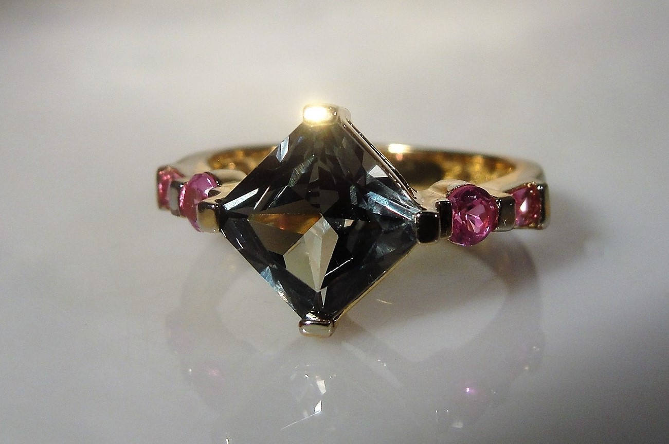 ROSS SIMONS, Gold Vermeil Ring, Green Topaz Ring, Pink Sapphire Ring ...