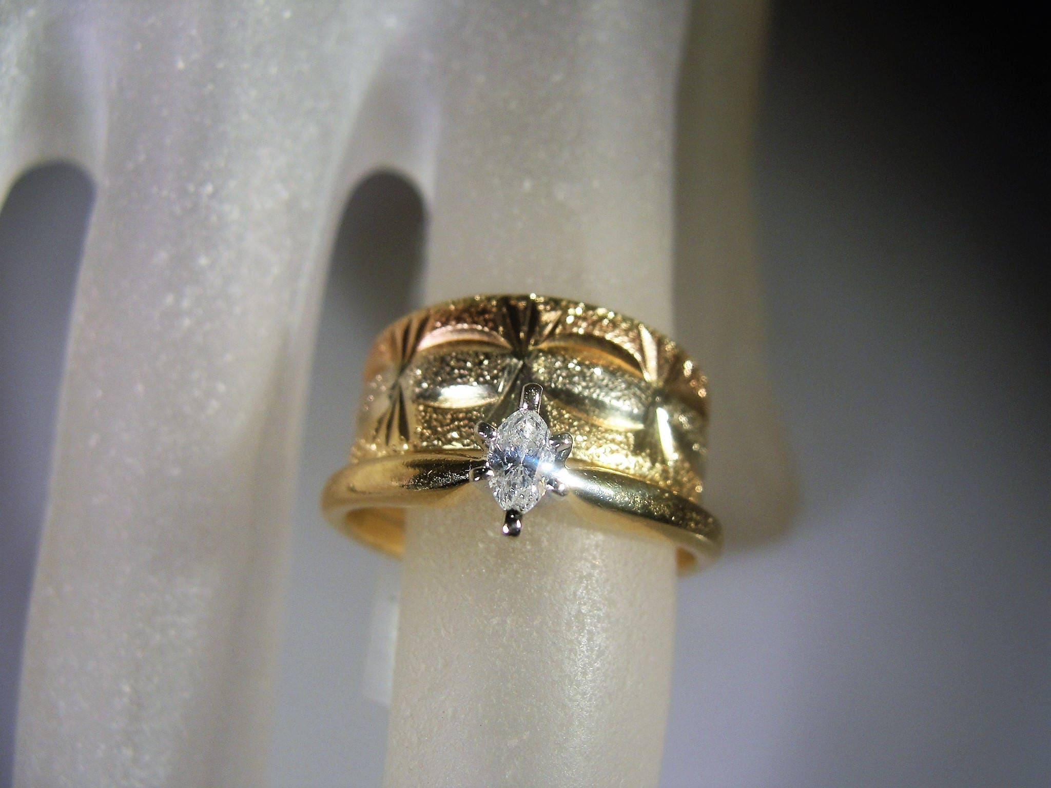 Bridal Ring Set, 14k Gold Bridal Ring Set, Marquise Engagement Ring ...