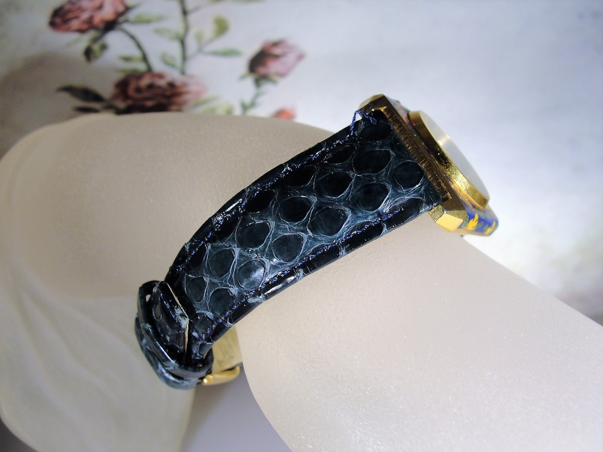 Cloisonné Watch & Earrings Set, Ladies Wrist Watch, Genuine Leather ...