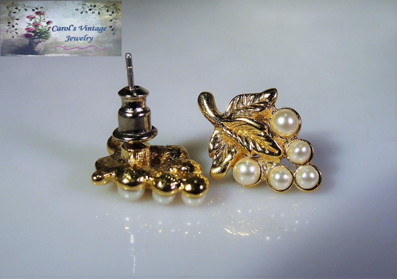 Grape Pearl Motif Stud Earrings made for Pierced Ears, Push Backs ...