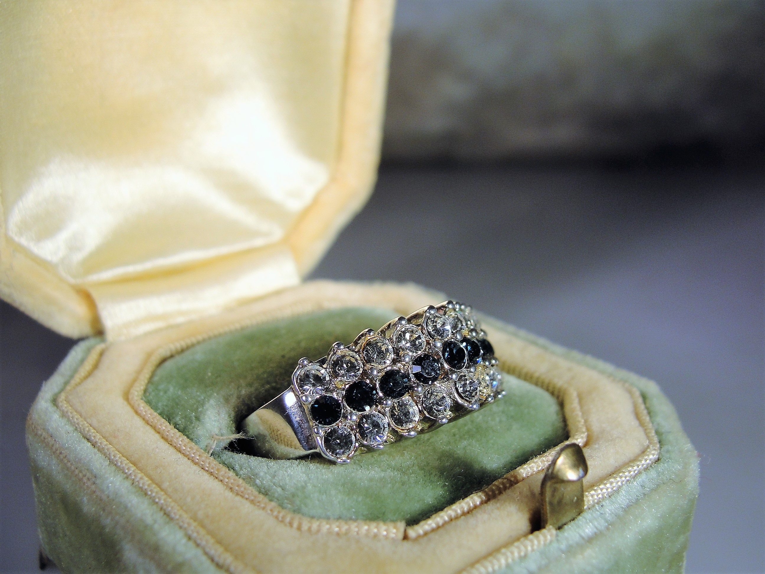 LIND Silver Ring, Sapphire and Clear Crystals, Triple Row Silver Plated ...