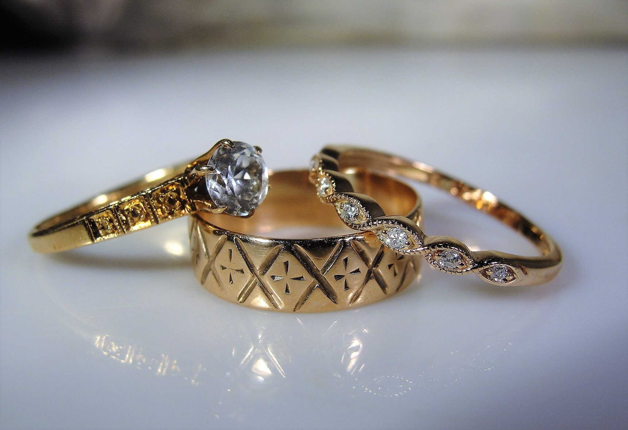 14K Rose Gold, Bridal Ring Set, Victorian Set, Engagement Ring, Wedding ...