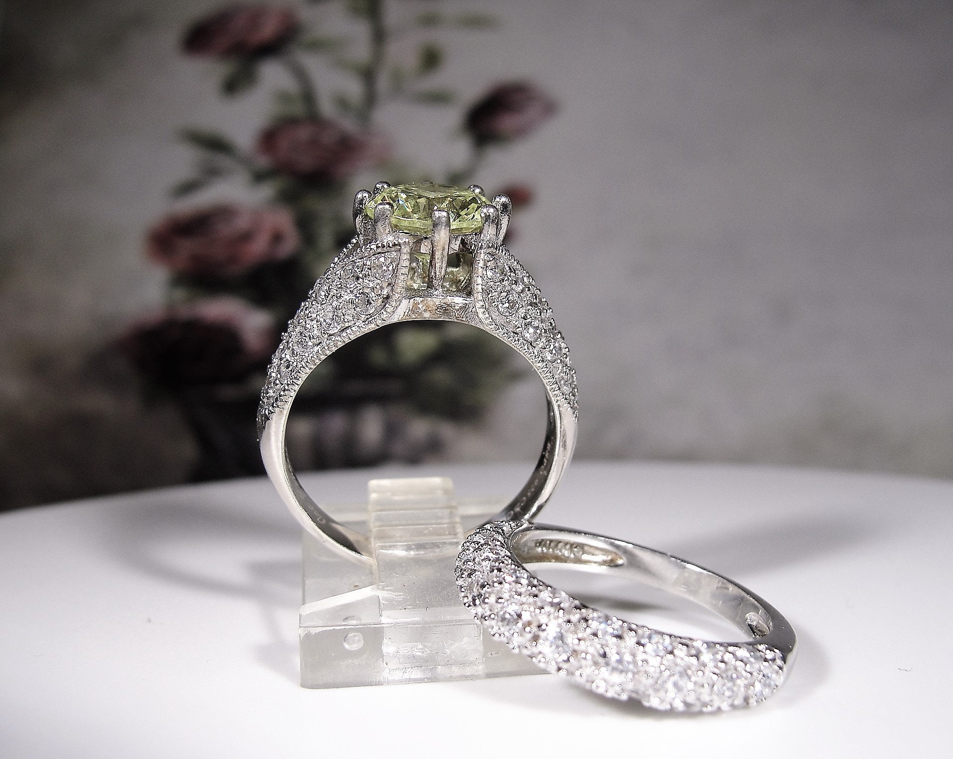 Bridal Ring Set, 2 CT Yellow Topaz & CZ Sterling Silver Bridal Ring Set ...