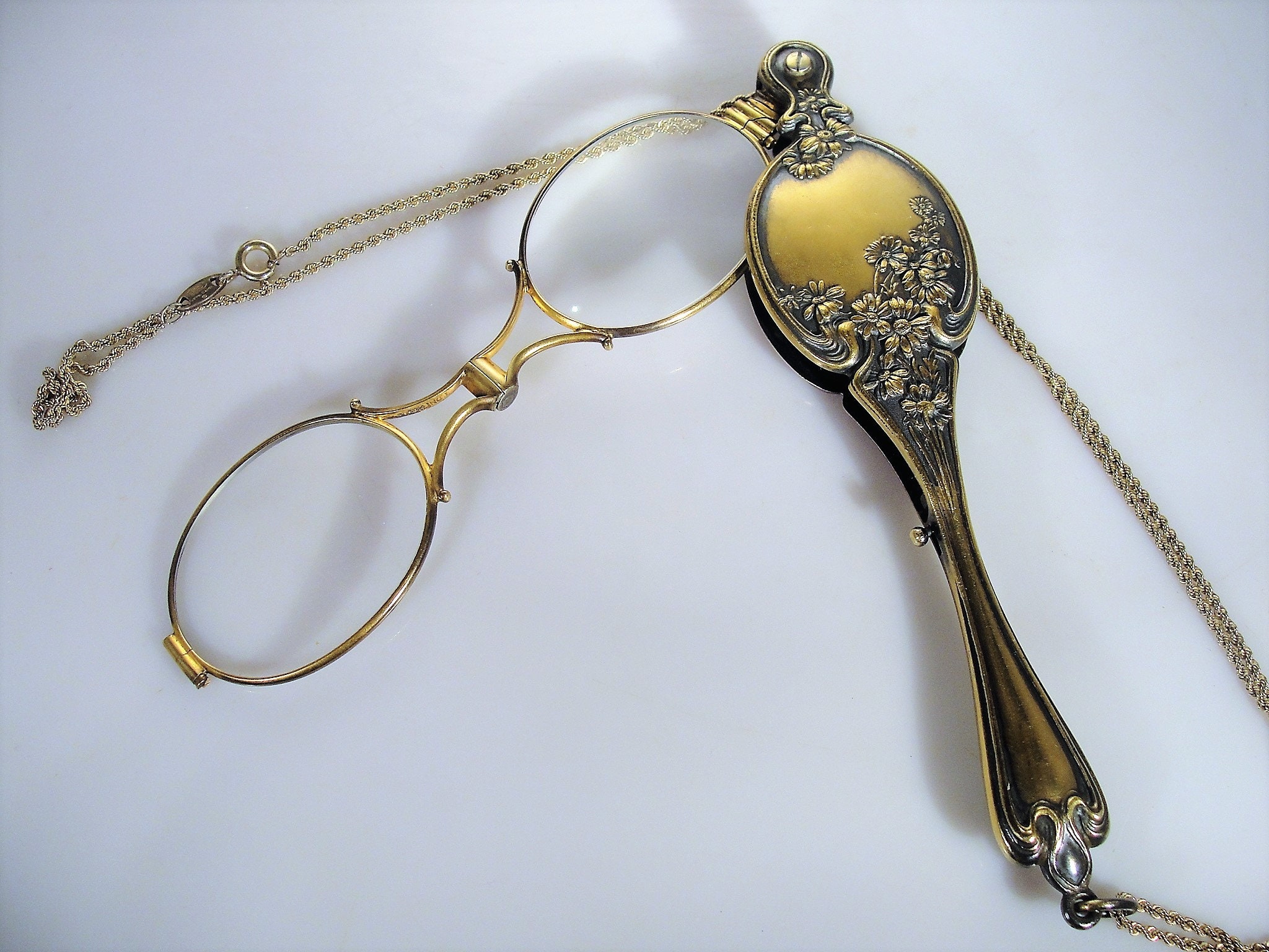 KREMENTZ Art Nouveau Gold Gilt Sterling Silver Lorgnette Pendant ...