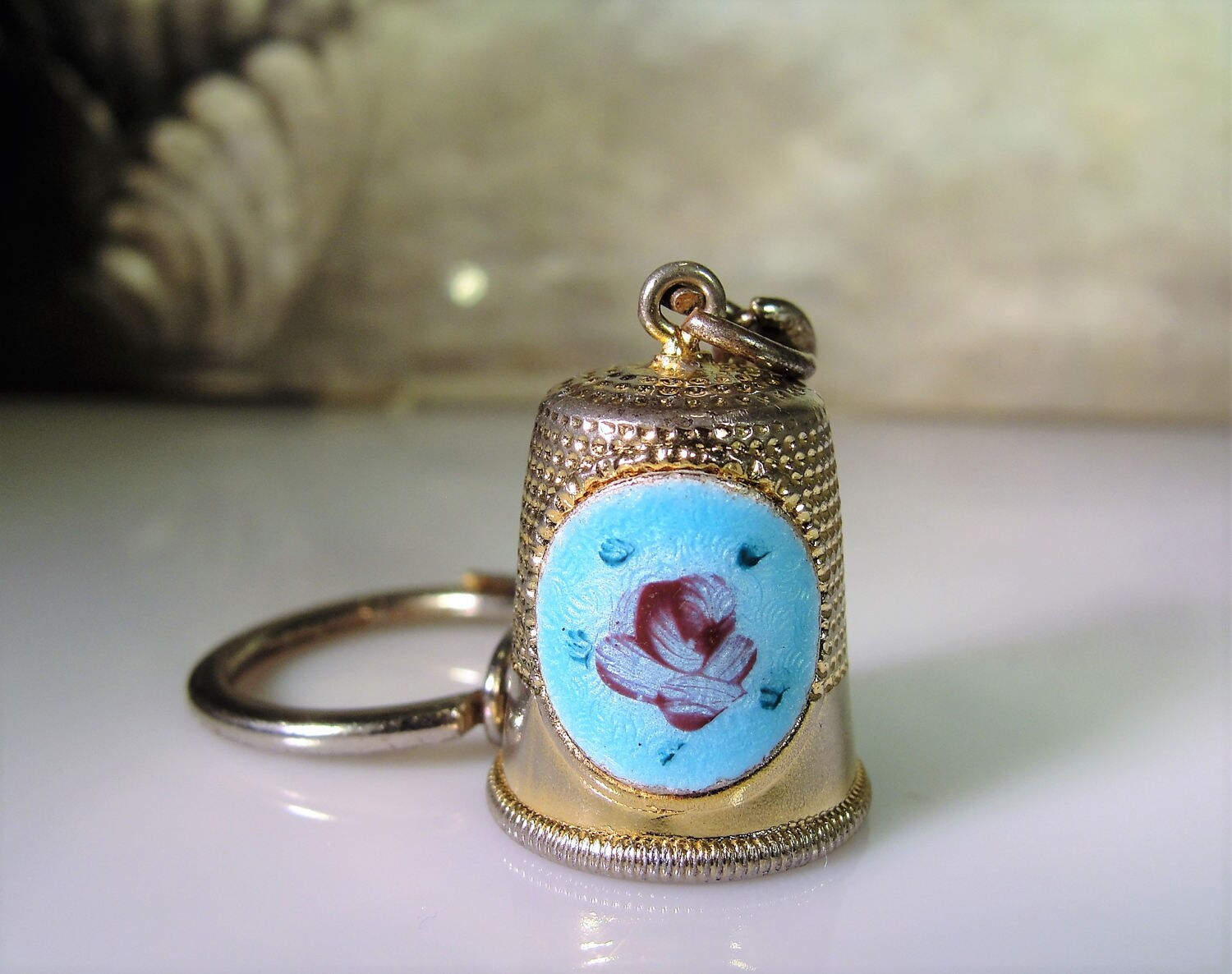 Thimble Key Ring, Guilloche Thimble, Thimble Charm, Gold Gilt Thimble ...
