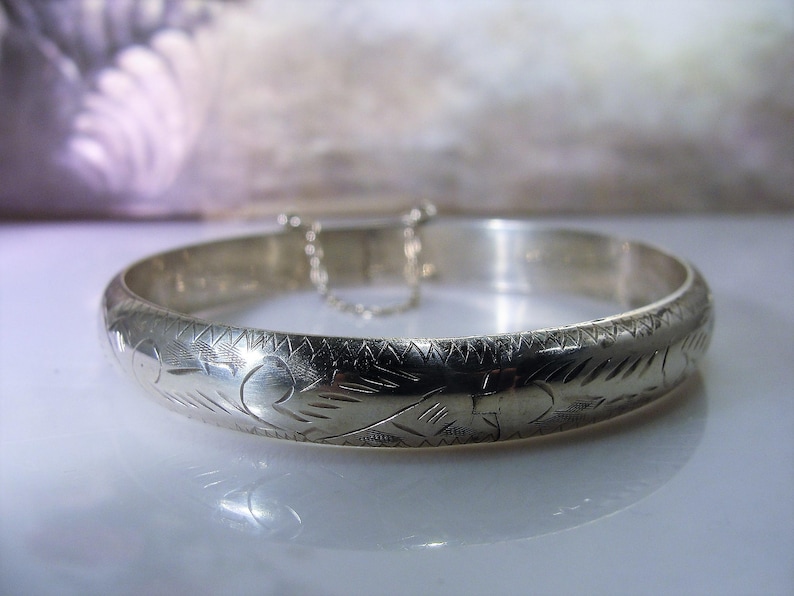 Bangle Bracelet Vintage Chased Design Sterling Silver Bangle | Etsy