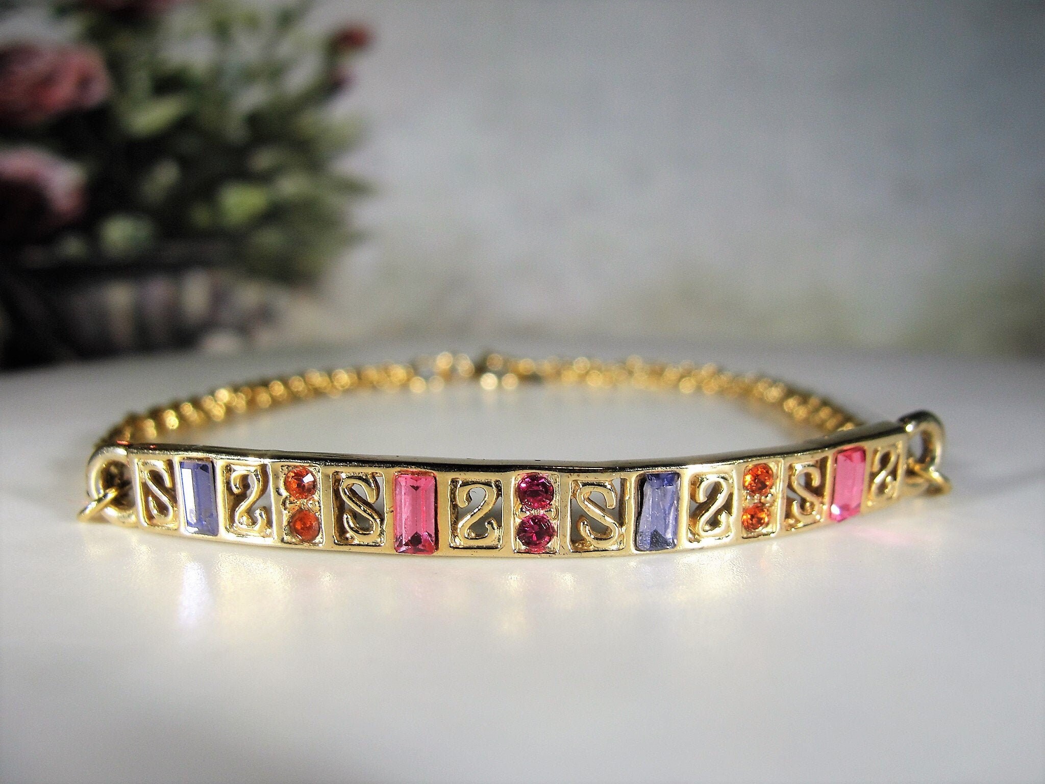 Gold Vermeil Bracelet, Sterling Silver Gold Vermeil Simulated Multi ...