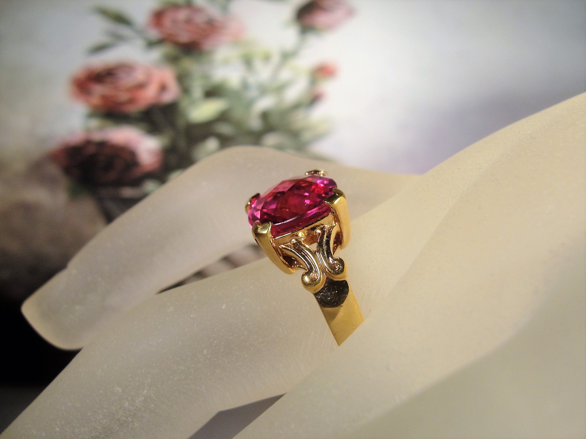 ROSS SIMONS, Pink Sapphire Ring, Gold Vermeil, Cushion Cut Sapphire ...