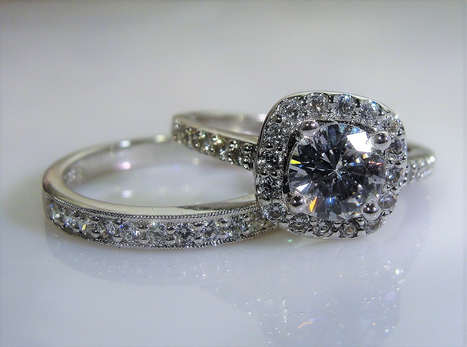 Sterling Silver Bridal Rings, CZ Ring Set, Engagement Ring, Wedding ...