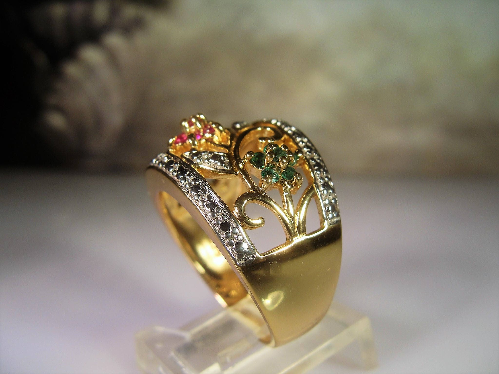 Ross Simons Cigar Ring, Blue Sapphire Red Ruby Green Emerald Cigar Ring ...