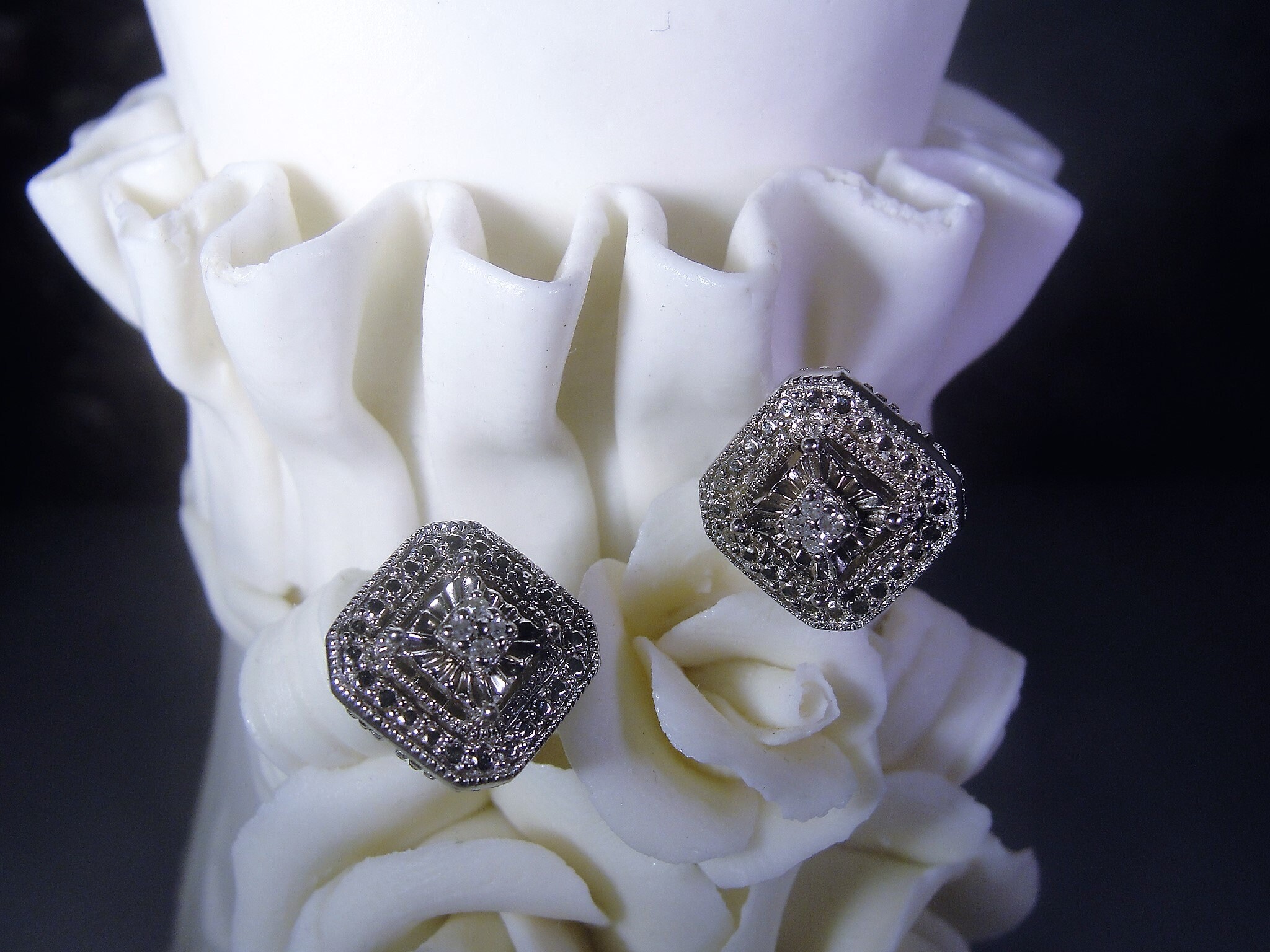 Sterling Silver Earrings, Genuine Diamond Earrings, Edwardian Style ...