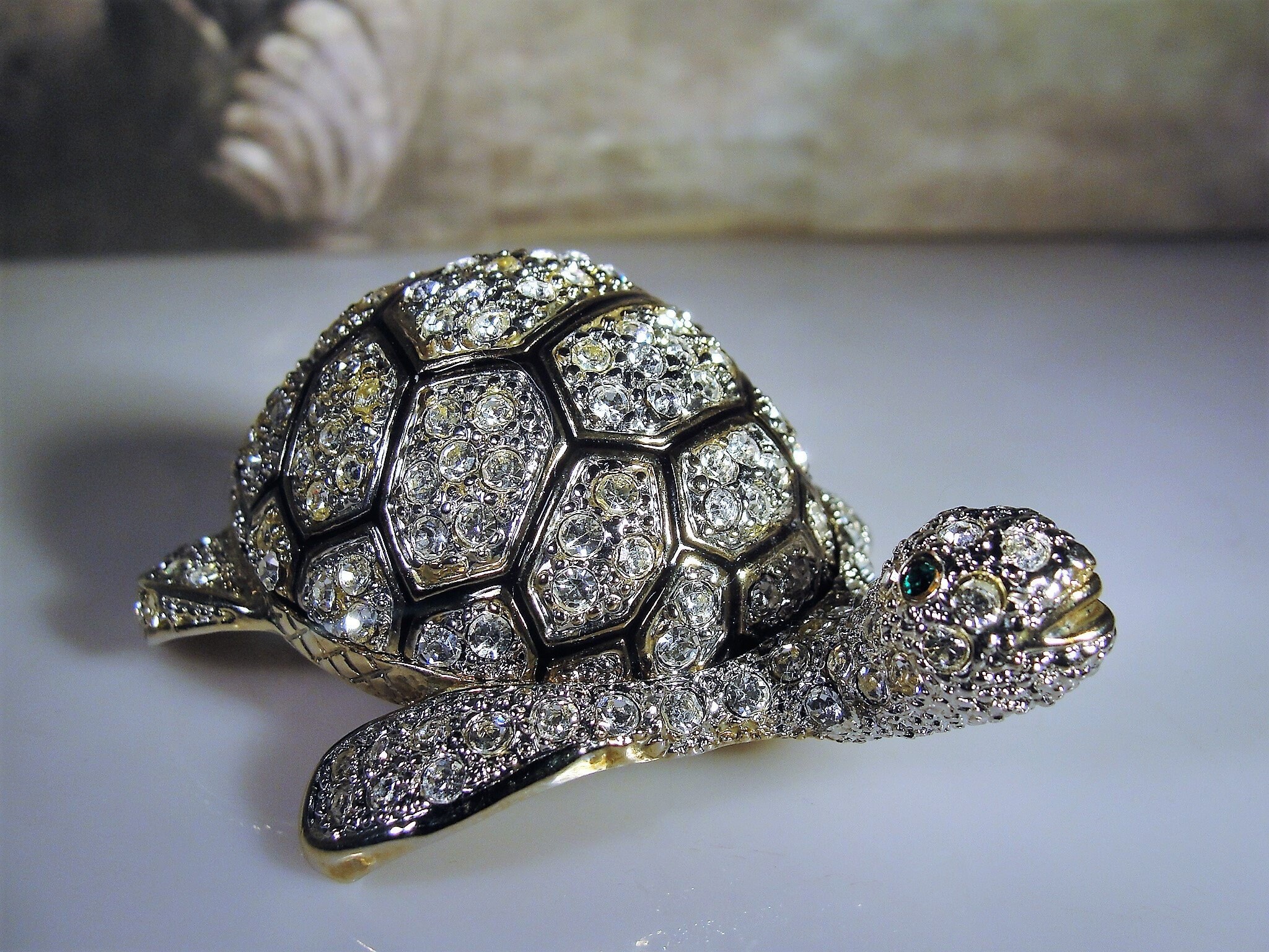 Rhinestone Encrusted Gold Guilt Magnetic Turtle Trinket Box, Ring ...