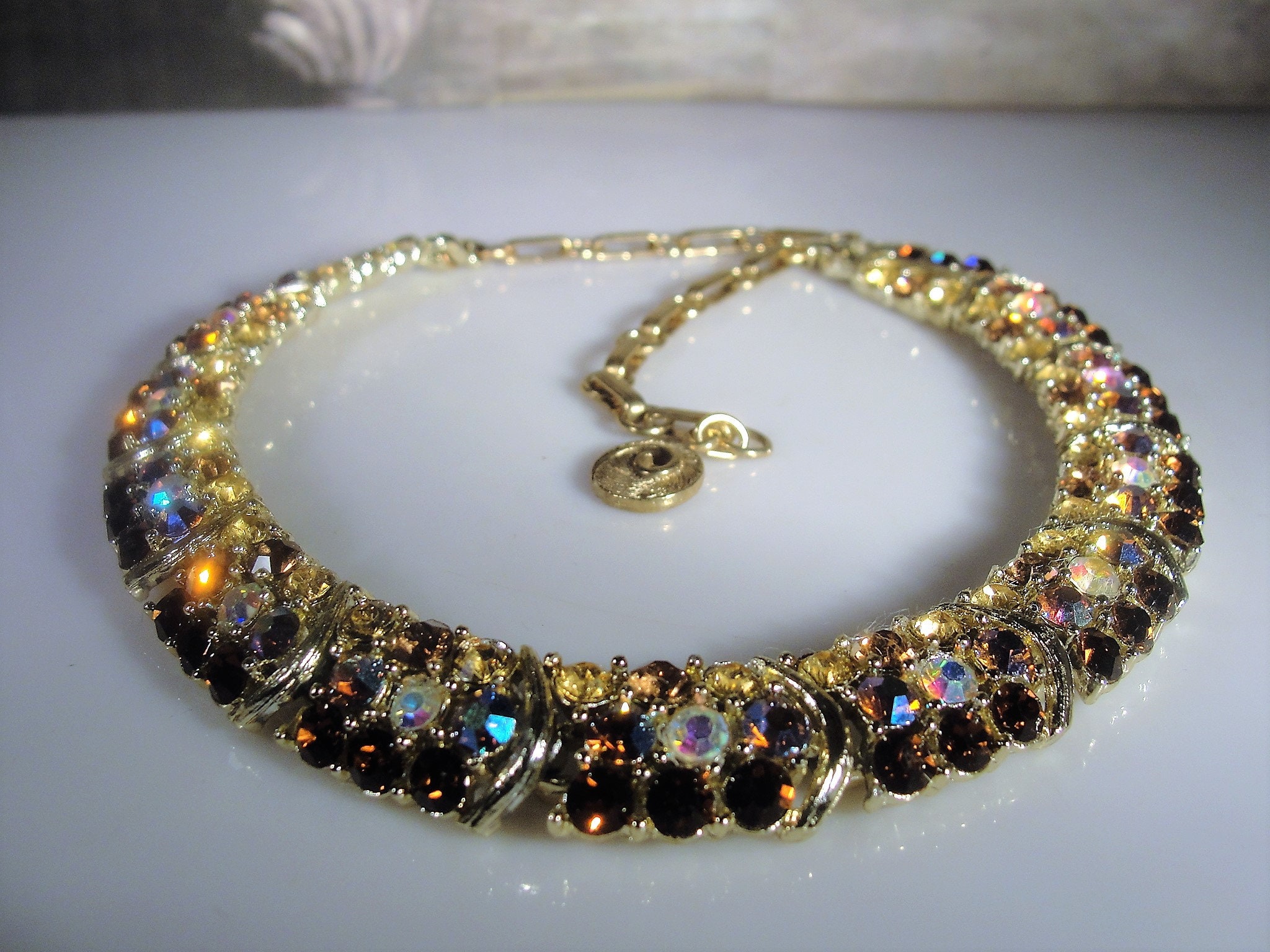 LISNER Necklace, Art Deco Style Rhinestone Choker, Rhinestone Necklace ...