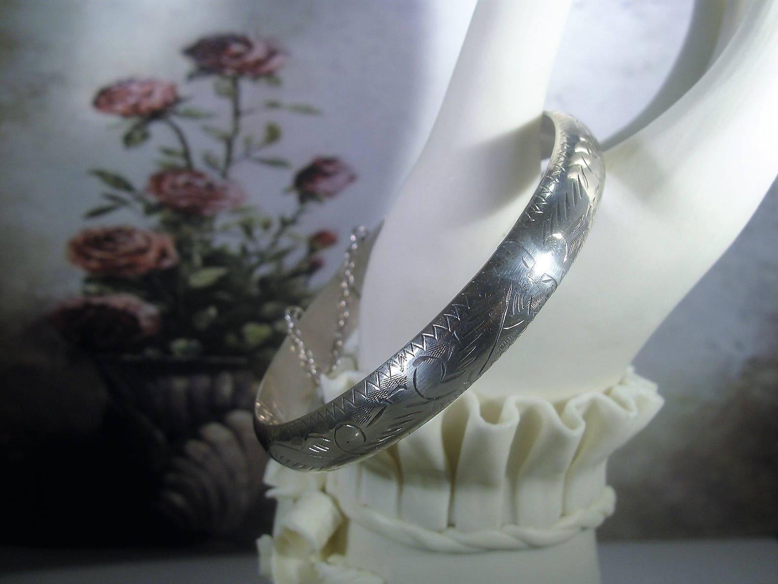 Bangle Bracelet Vintage Chased Design Sterling Silver Bangle | Etsy