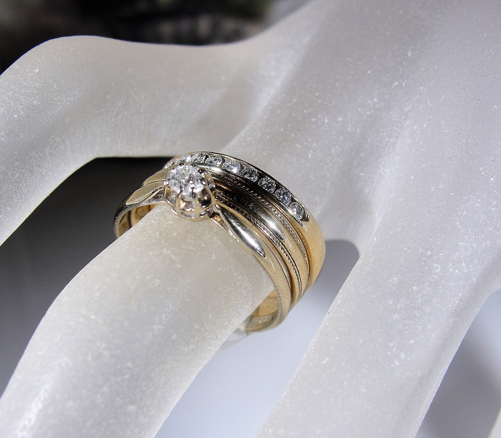 Reserved for Mary: Bridal Ring Set, 18K & 14K Yellow Gold 3 Ring Set ...