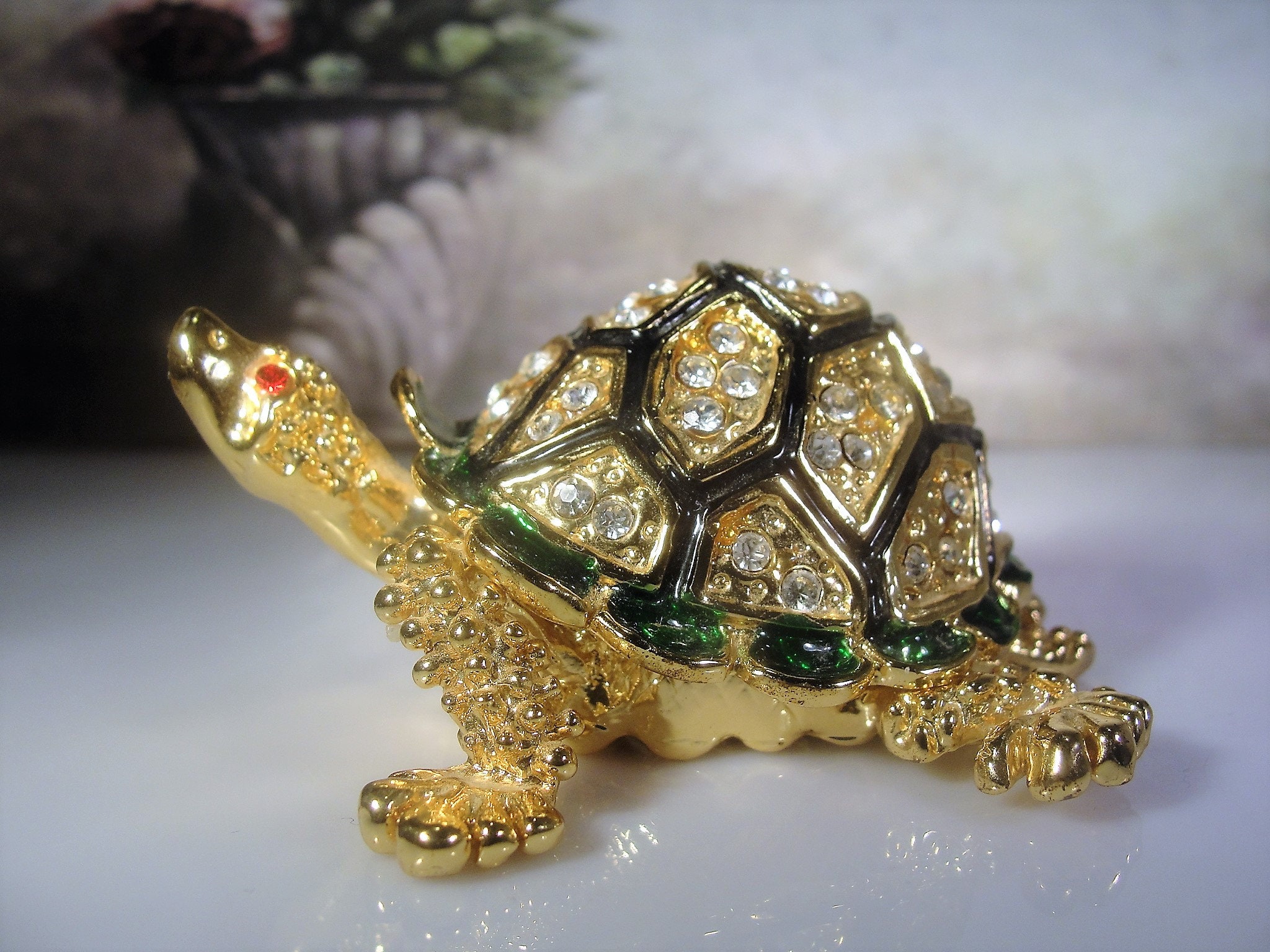 Turtle Trinket Box, Rhinestone Turtle Trinket Box, Enamel Turtle ...