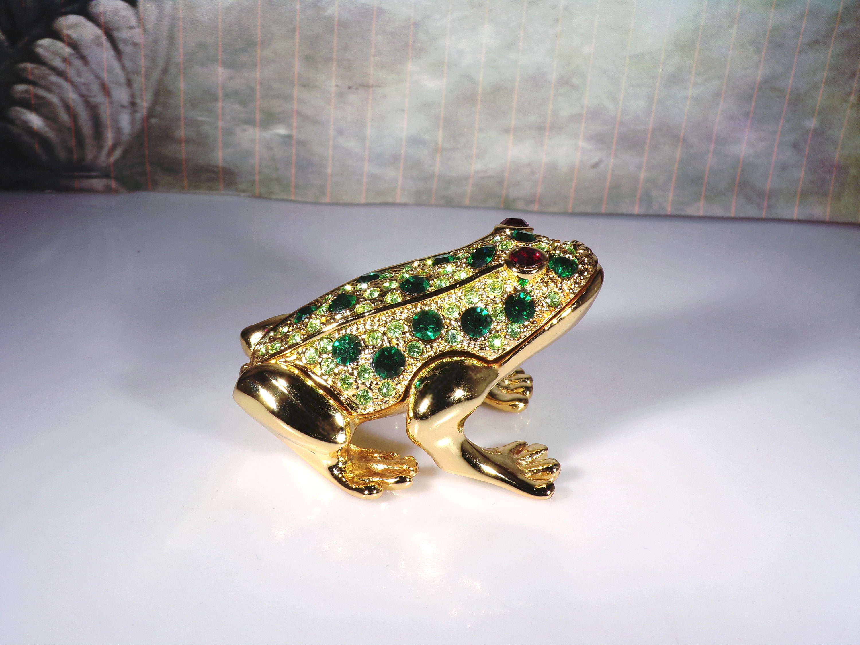 ROYAL GEM COLLECTION Rhinestone Encrusted Frog Trinket Box with Green ...