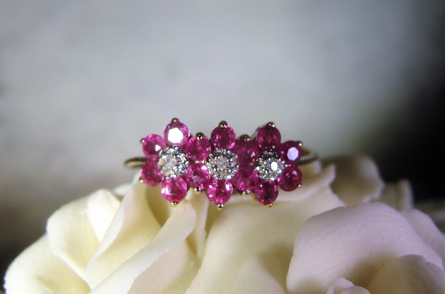 Reserved for Valentina: 10K Ruby and Diamond Flower Ring, Ruby and ...