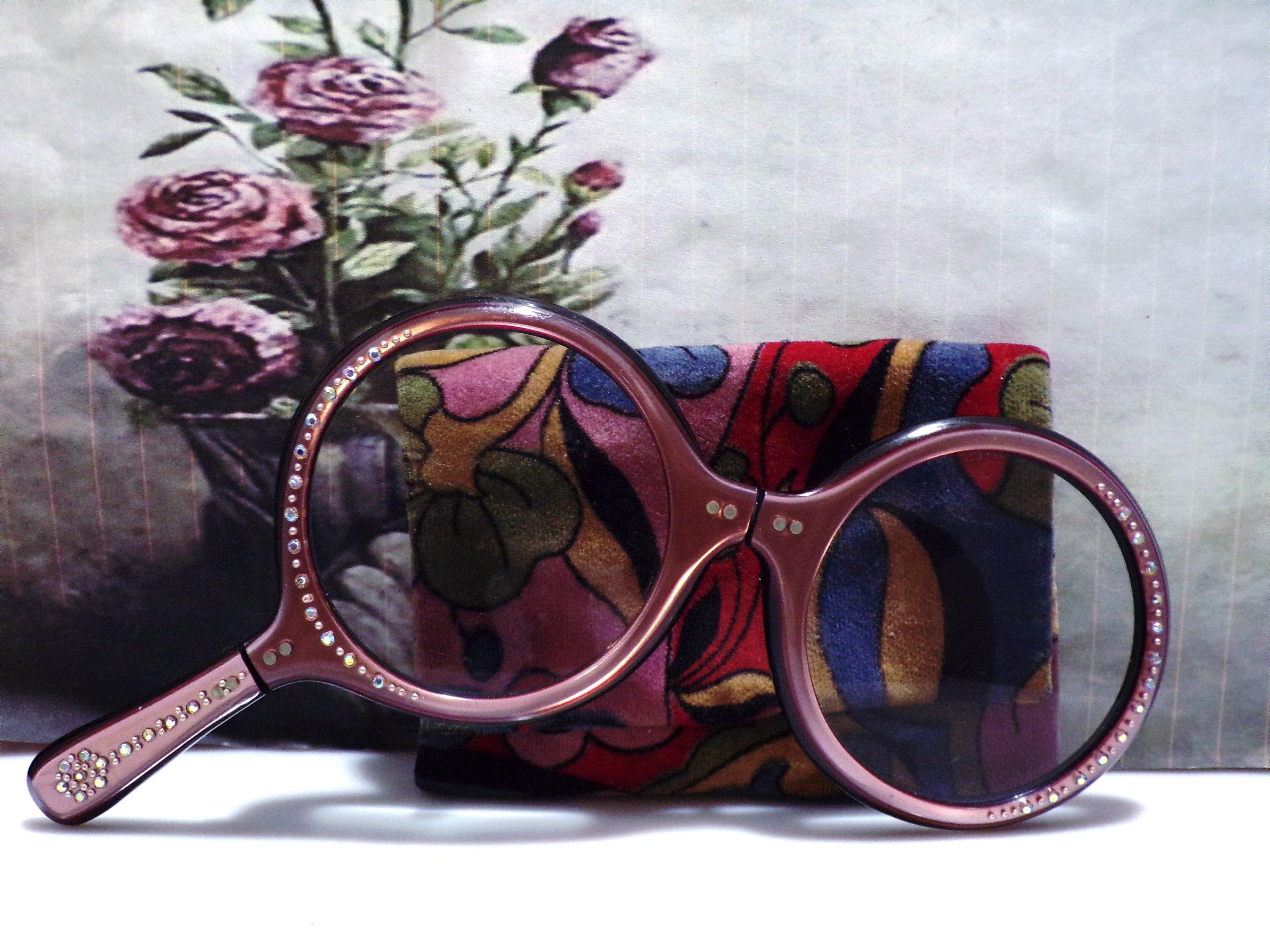 1960s Rhinestone Lorgnette Glasses w/ a Psychedelic Cloth Case ...