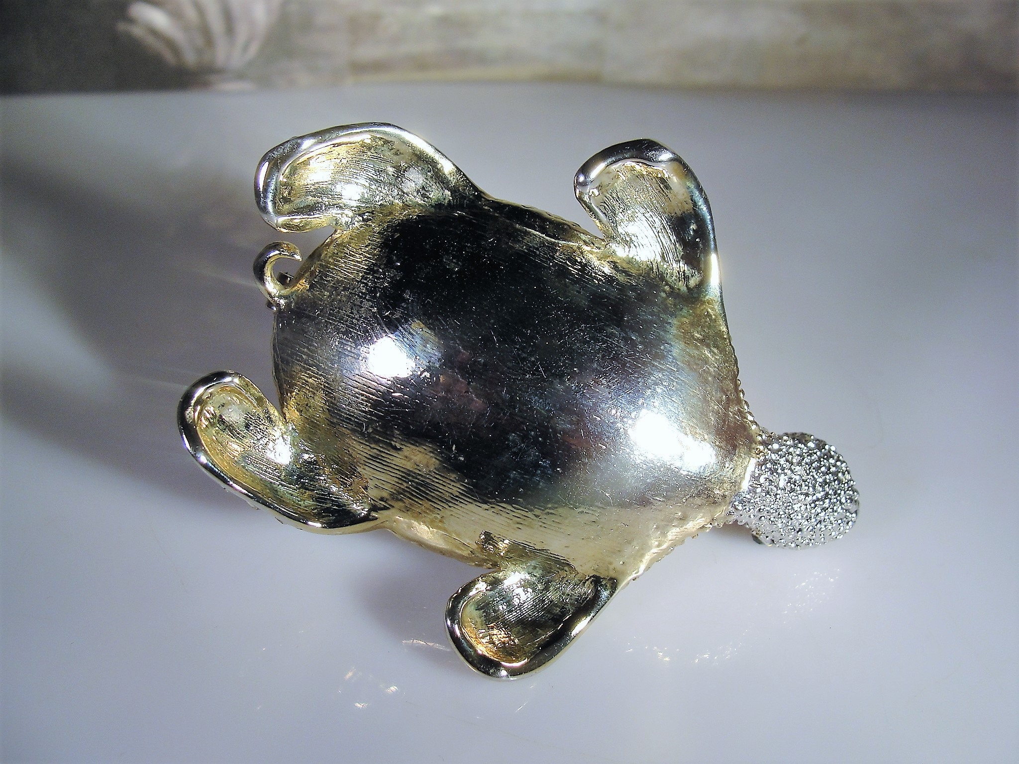 Rhinestone Encrusted Gold Guilt Magnetic Turtle Trinket Box, Ring ...