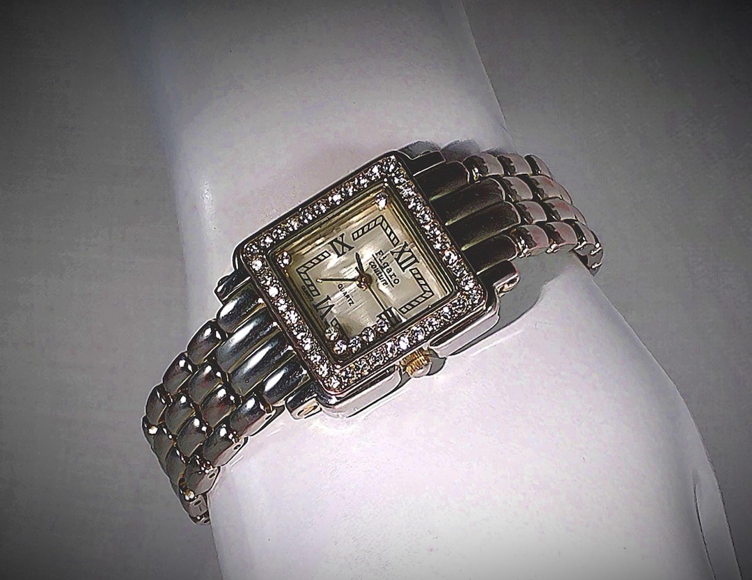 Figaro Couture Rhinestone Watch: Mother of Pearl Face, Cubic Zirconia ...