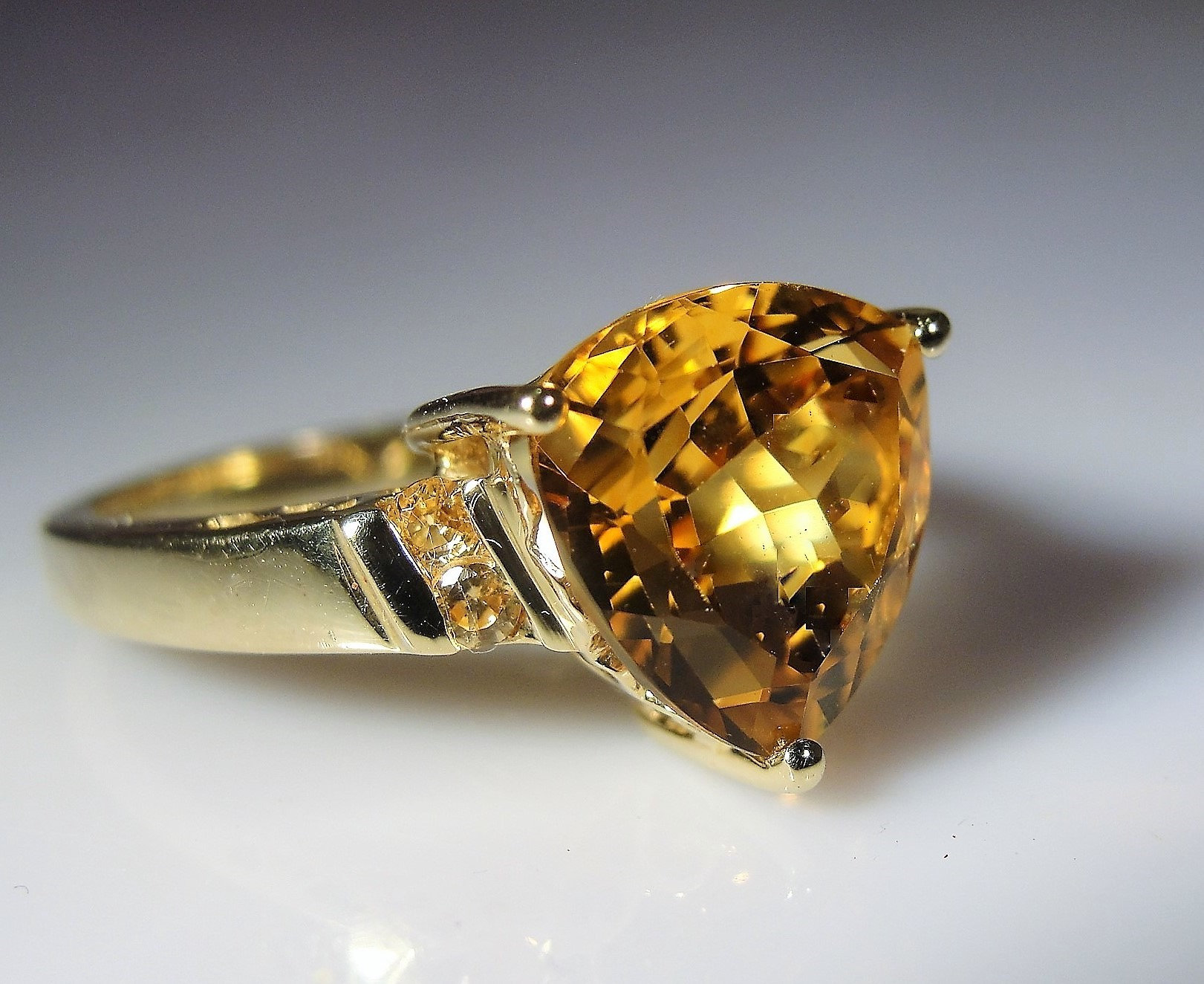 10K Trillion Cut Citrine Ring, Golden Citrine, Art Deco Style Ring ...