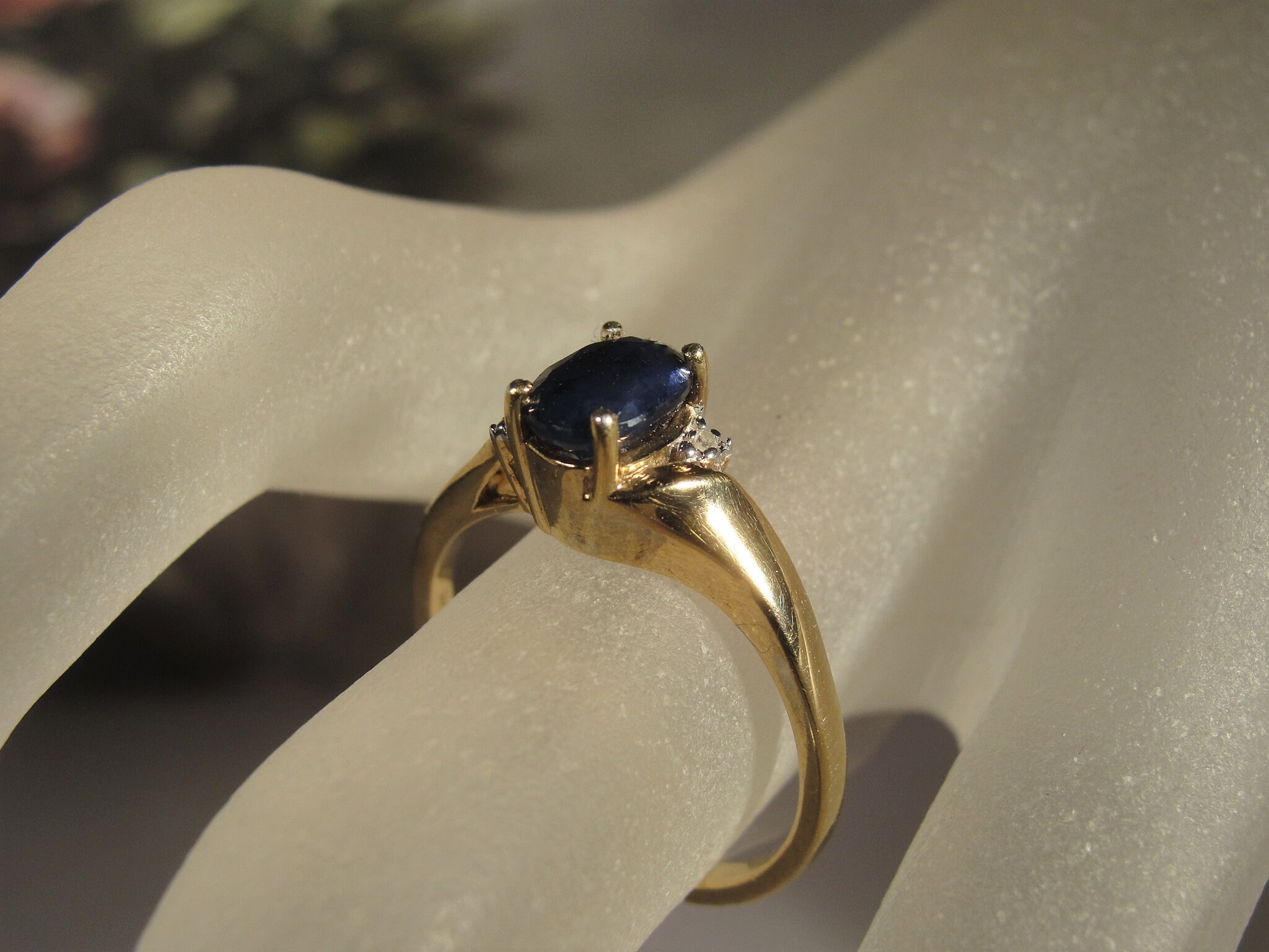 Genuine Midnight Blue Sapphire and Diamond Gold Vermeil Ring, Oval Cut ...