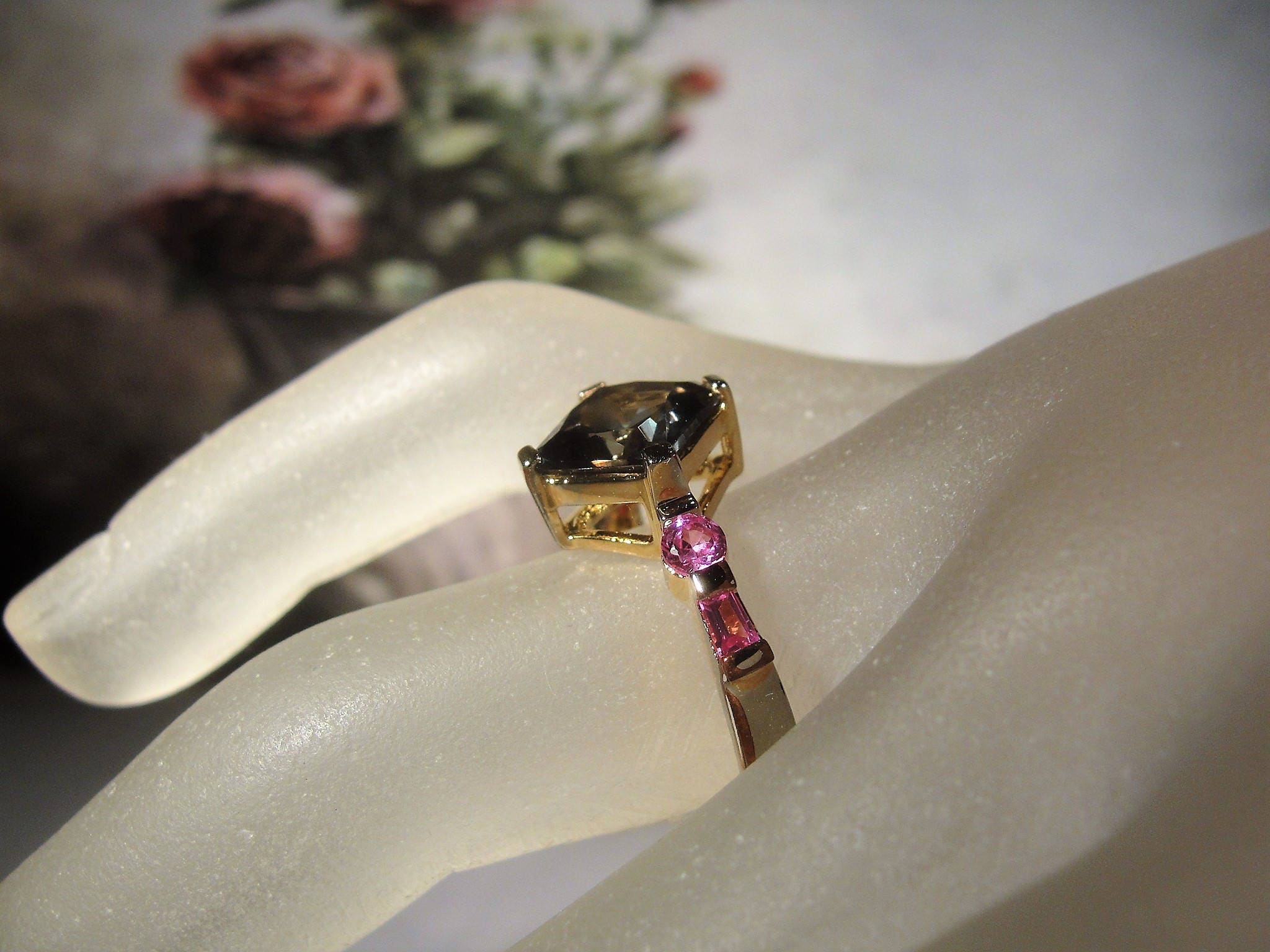 ROSS SIMONS, Gold Vermeil Ring, Green Topaz Ring, Pink Sapphire Ring ...
