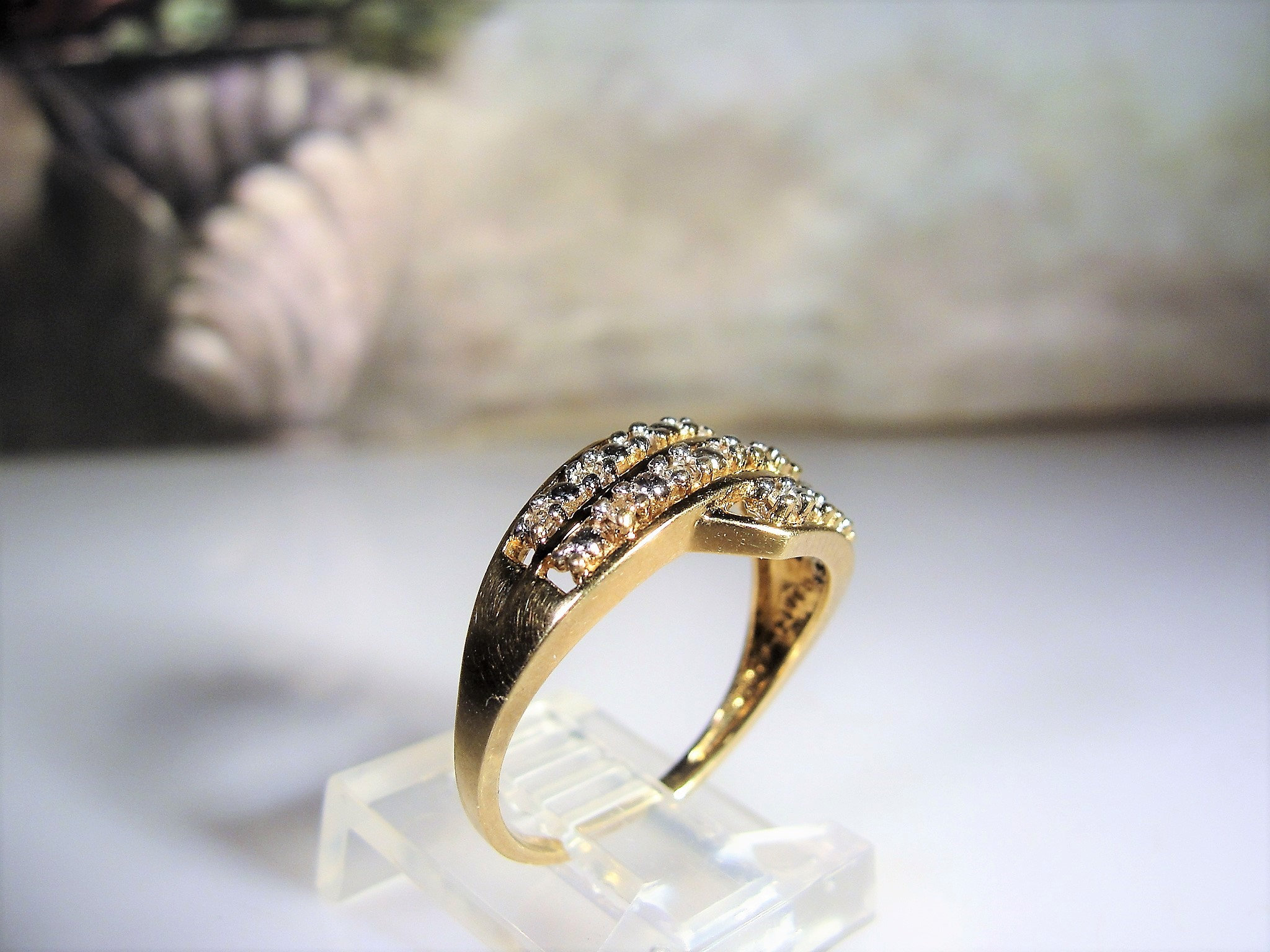 Wedding Band, Three Tier Bypass Style 10K Yellow & White Gold Diamond ...