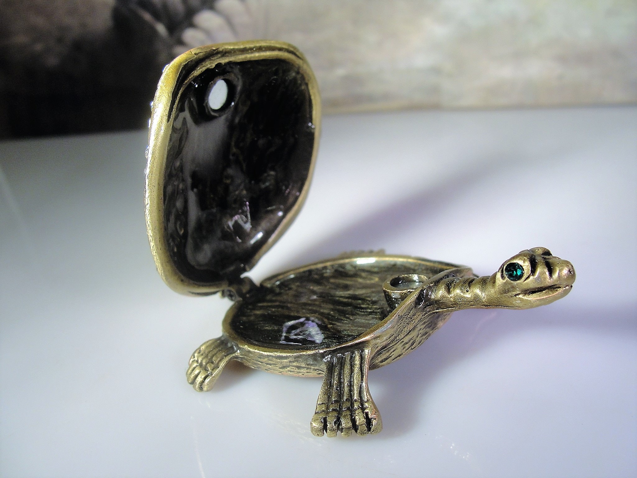 Rhinestone Turtle Trinket Box, Enamel Turtle, Turtle Trinket Box, Green ...