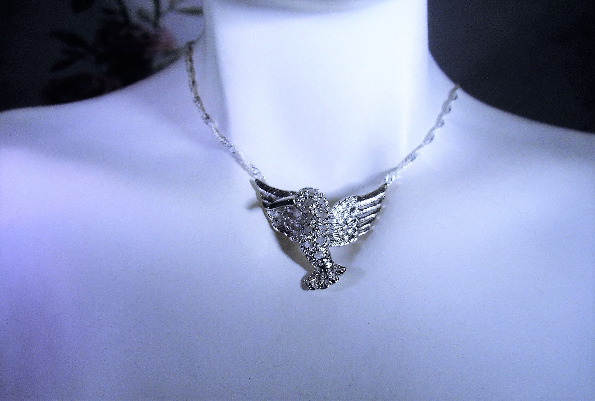 Vintage Sterling Silver Diamond Hummingbird Necklace / Pendant, .10 CTW ...