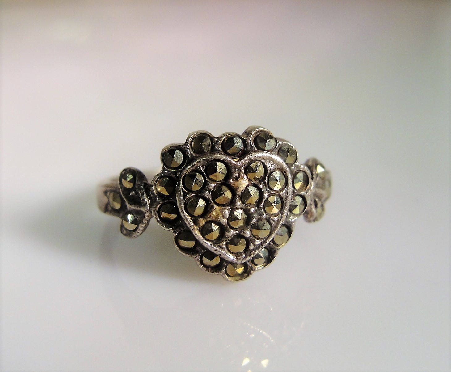 Marcasite Heart Ring, Sterling Silver Ring, Silver Heart Ring, Antiqued ... Marcasite Heart Ring, Sterling Silver Ring, Silver Heart Ring, Antiqued ...