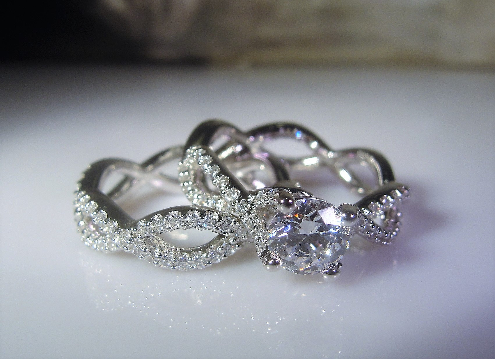 Sterling Silver Bridal Ring Set, 1.87 Carats, Engagement Ring, Wedding ...