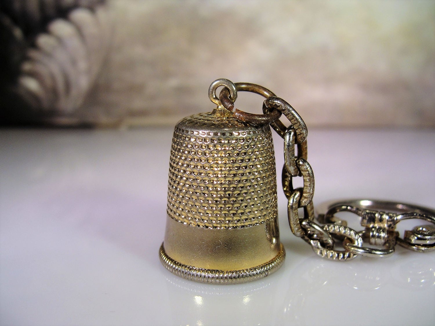 Thimble Key Ring, Guilloche Thimble, Thimble Charm, Gold Gilt Thimble ...