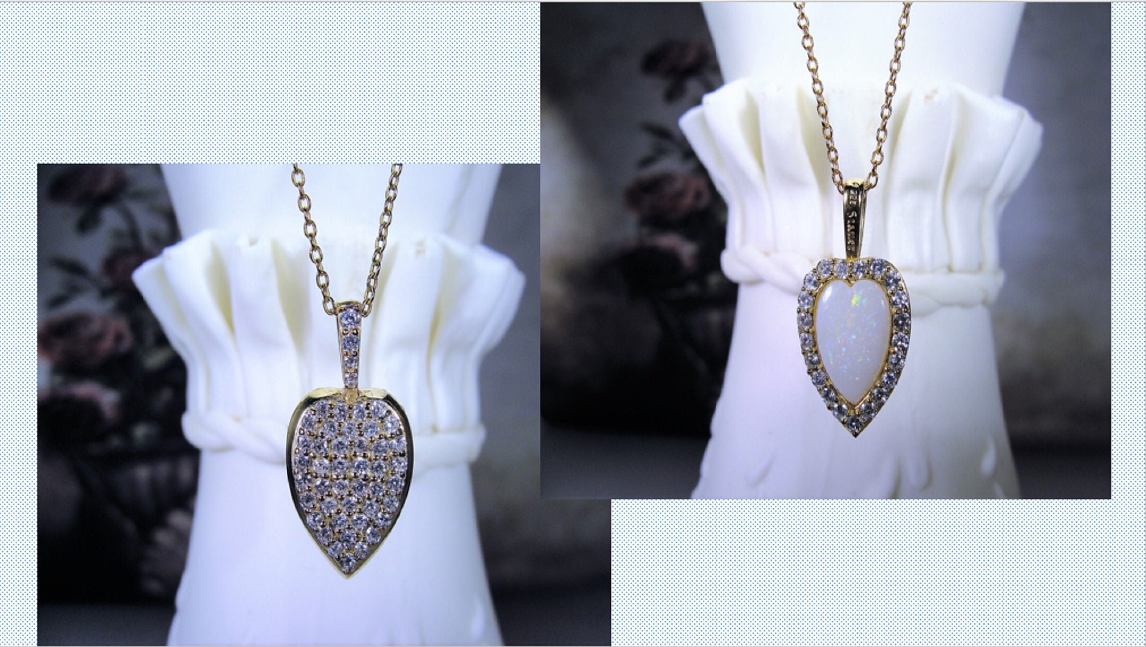 STAUER Heart Necklace, Dual Heart Necklace, Genuine Opal Heart Gem ...