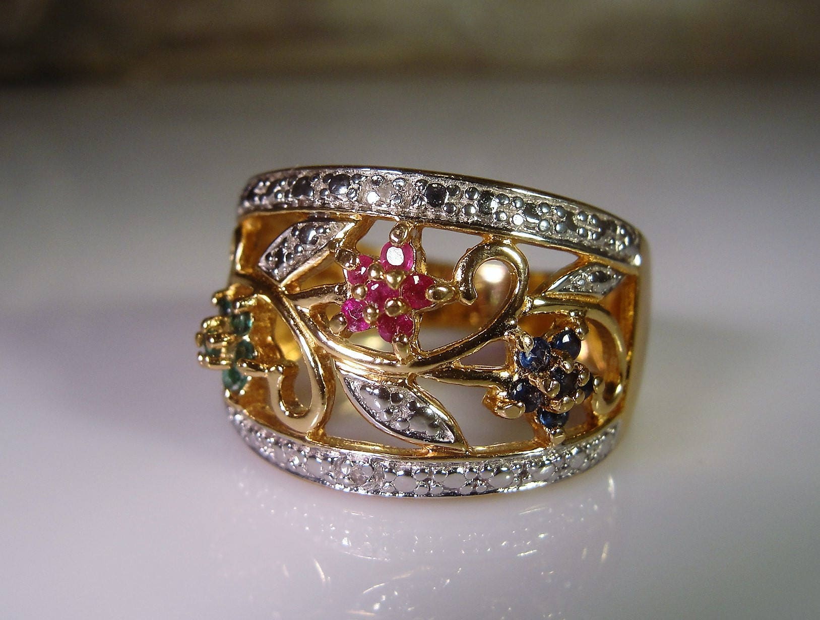 Ross Simons Cigar Ring, Blue Sapphire Red Ruby Green Emerald Cigar Ring ...
